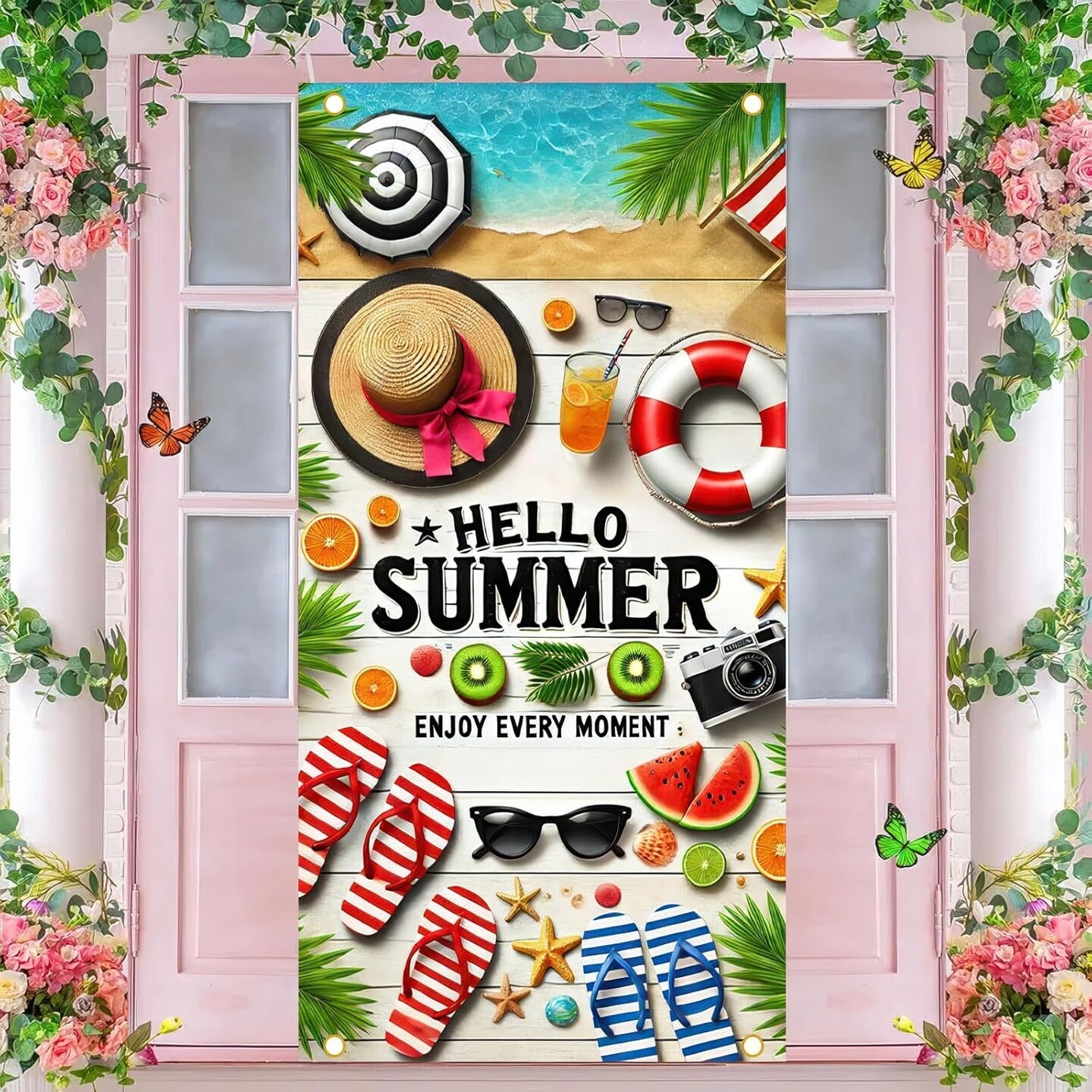 Hello Summer Door Cover Banner 71x35 Inch Summer Hawaiian Party ...