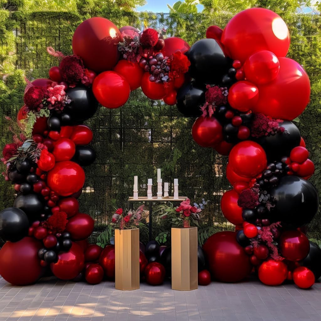 Black Red Balloon Garland - Double Stuffed Burgundy Black Balloons Premium Latex Maroon Ruby Red ...