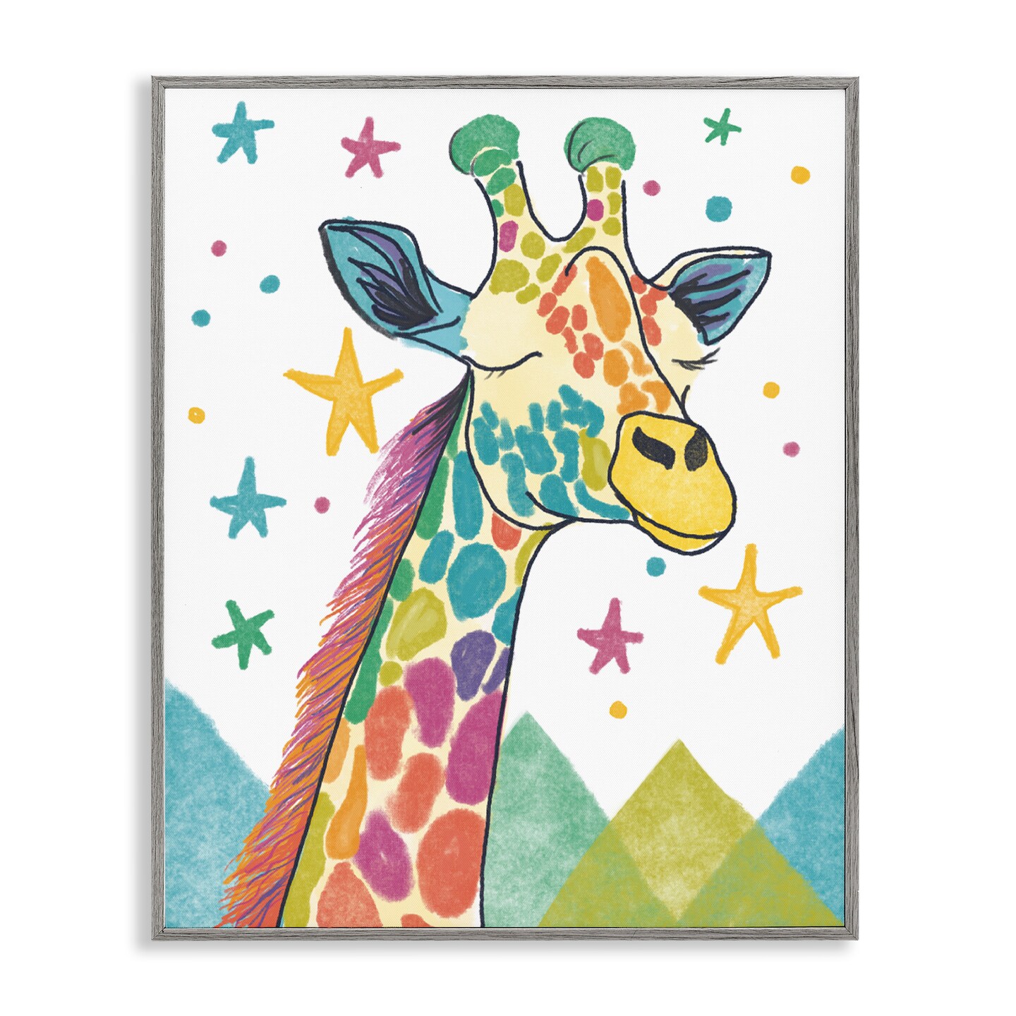 Stupell Industries Whimsical Hued Giraffe & Stars Framed Giclee Design ...