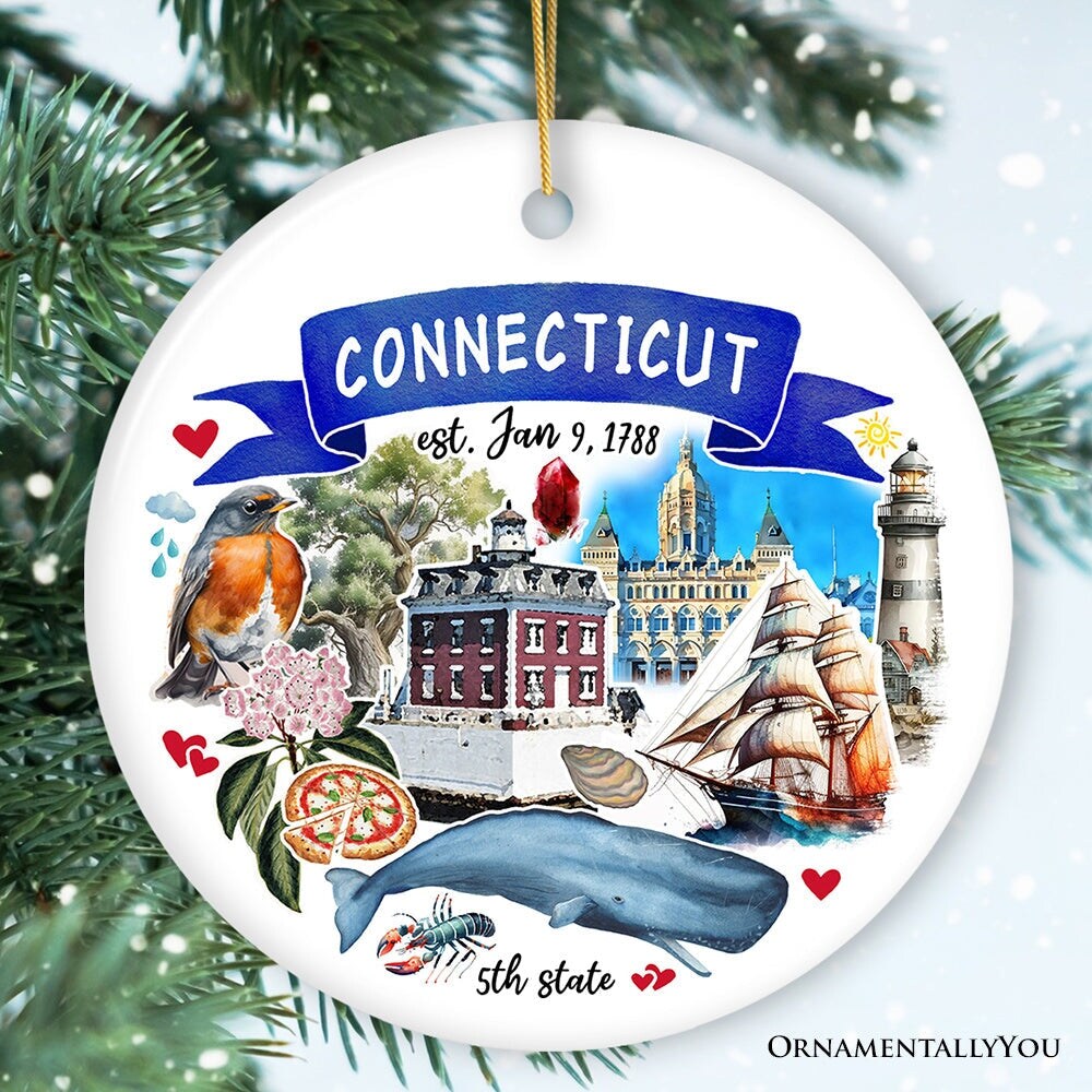 Artistic Connecticut State Themes and Landmarks Christmas Ornament ...