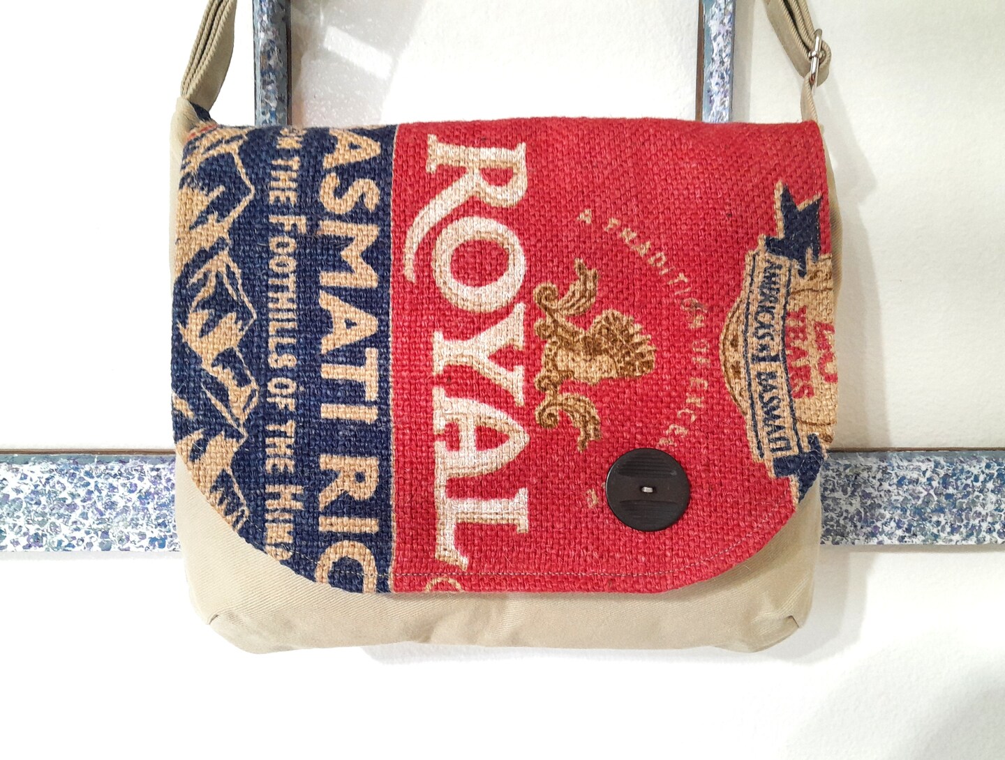 Denim and rice sack crossbody bag, unique cross body purse | MakerPlace ...