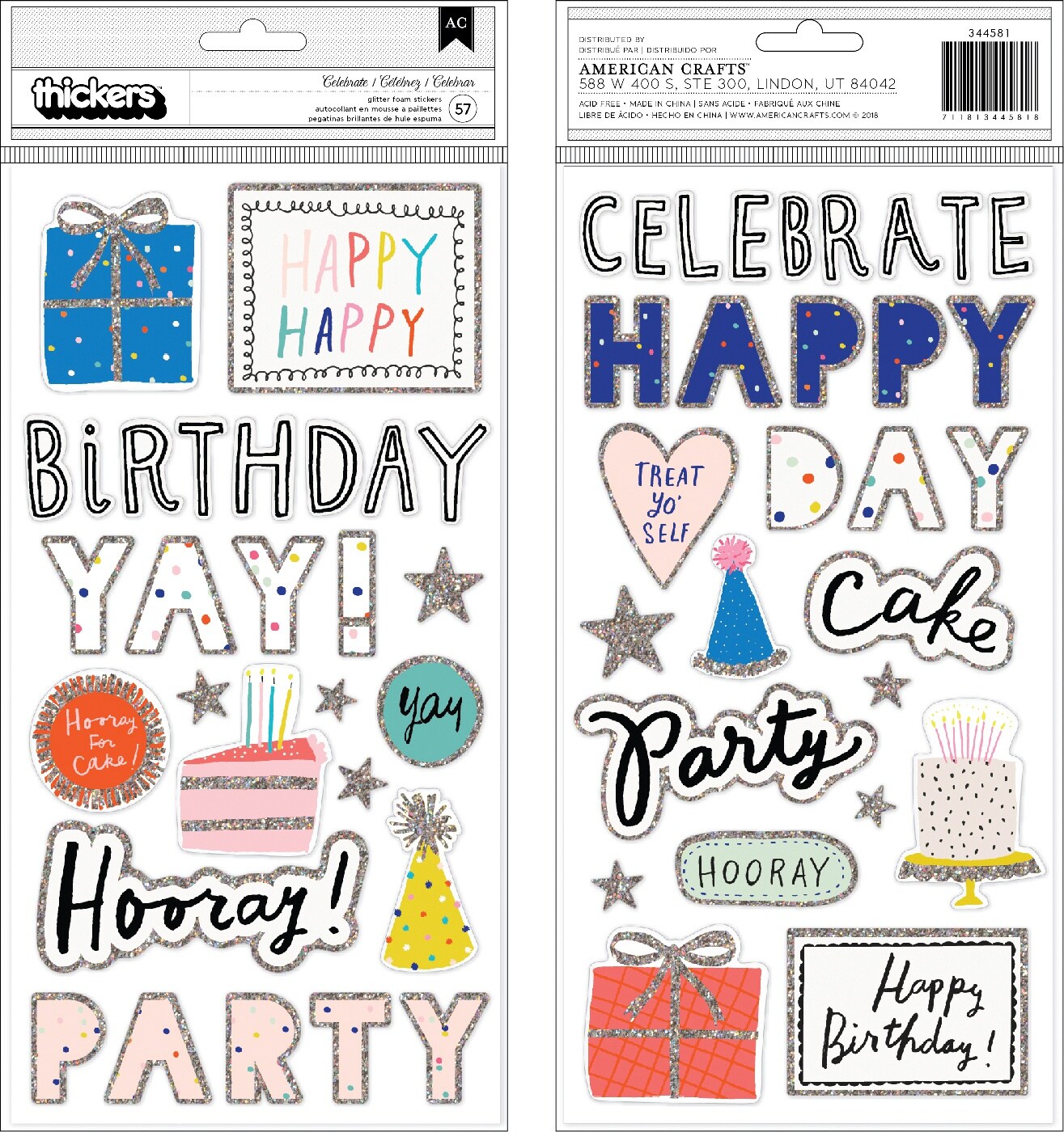 Hooray Thickers Stickers 57/Pkg-Words & Icons/Foam W/Glitter Accents ...