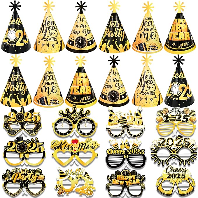 36pcs Black Gold New Years Eve Party Supplies 2025 NYE Party Favors ...