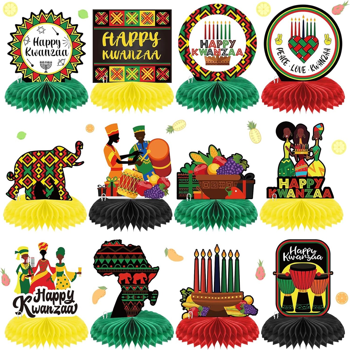 12 Pieces Kwanzaa Centerpiece Happy Kwanzaa Honeycomb Centerpiece ...