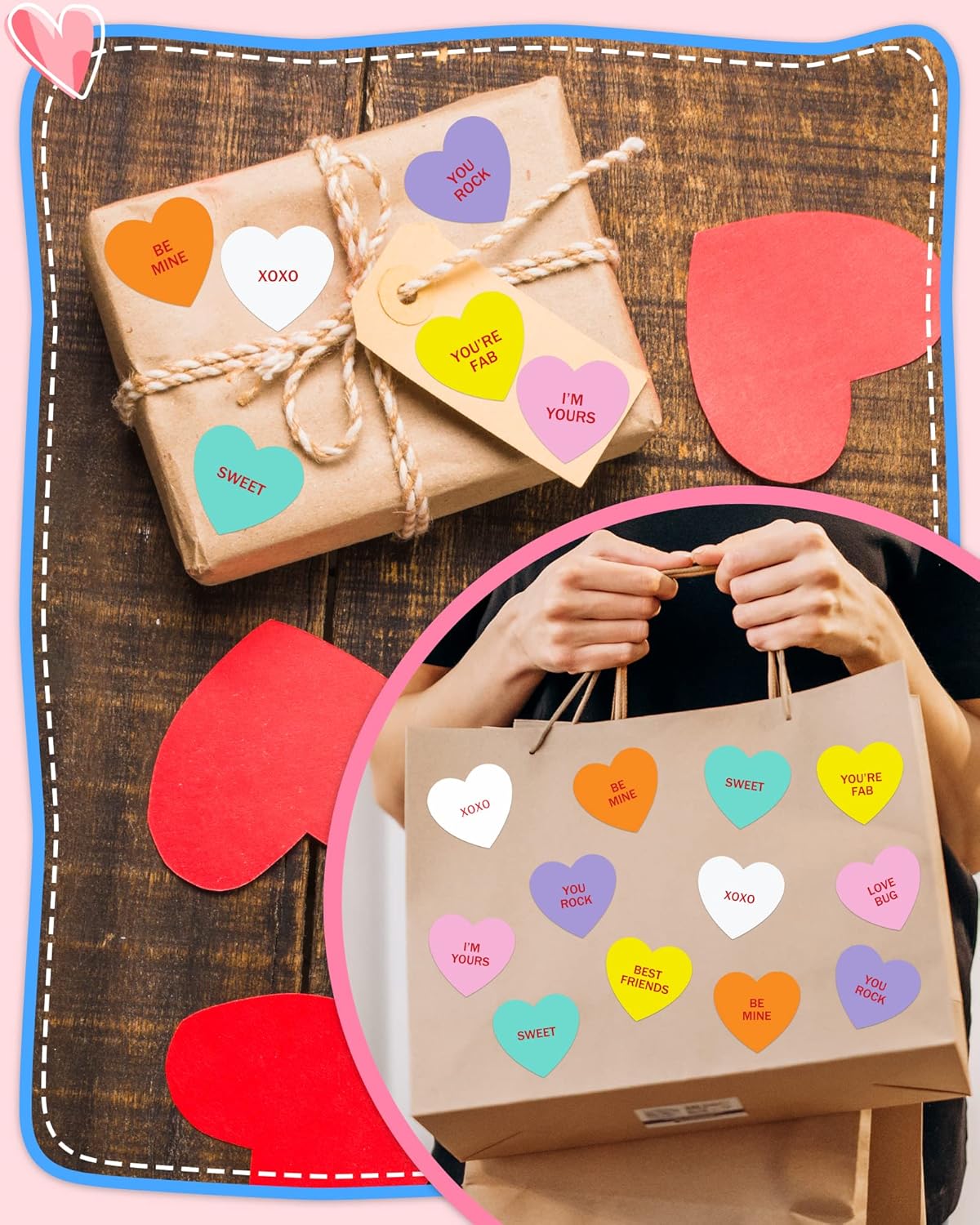 500 PCS Heart Stickers for Kids, Valentines Day Stickers Love ...