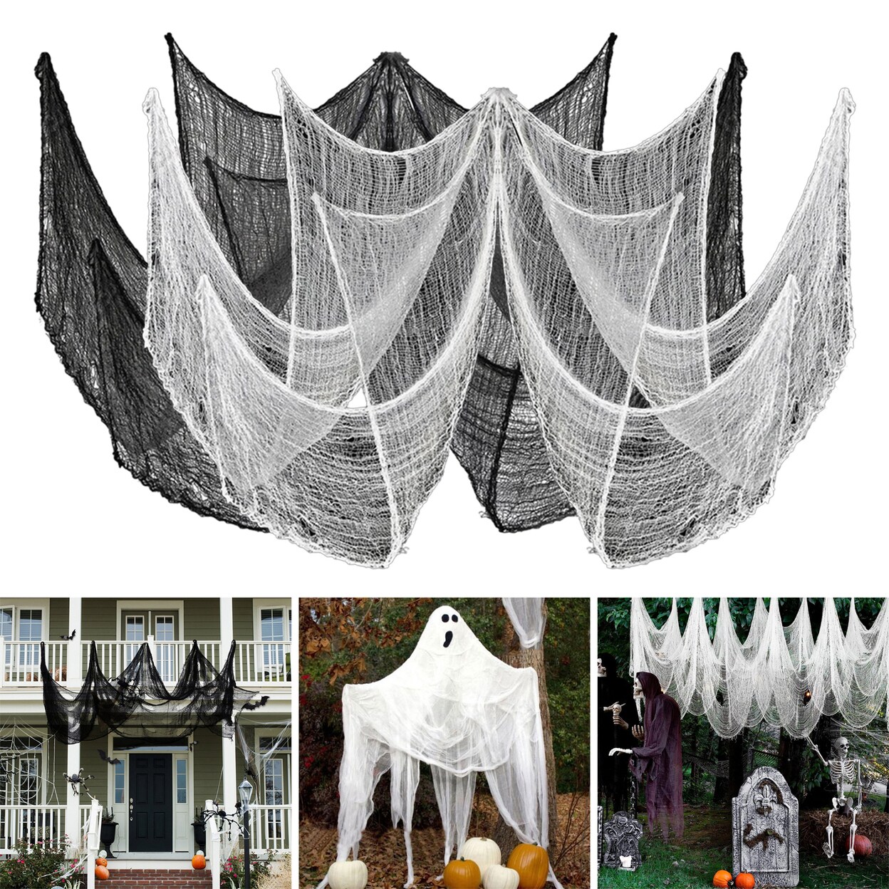 5Pcs Halloween Spider Web Tear-Resistant Creepy Realistic Hanging ...
