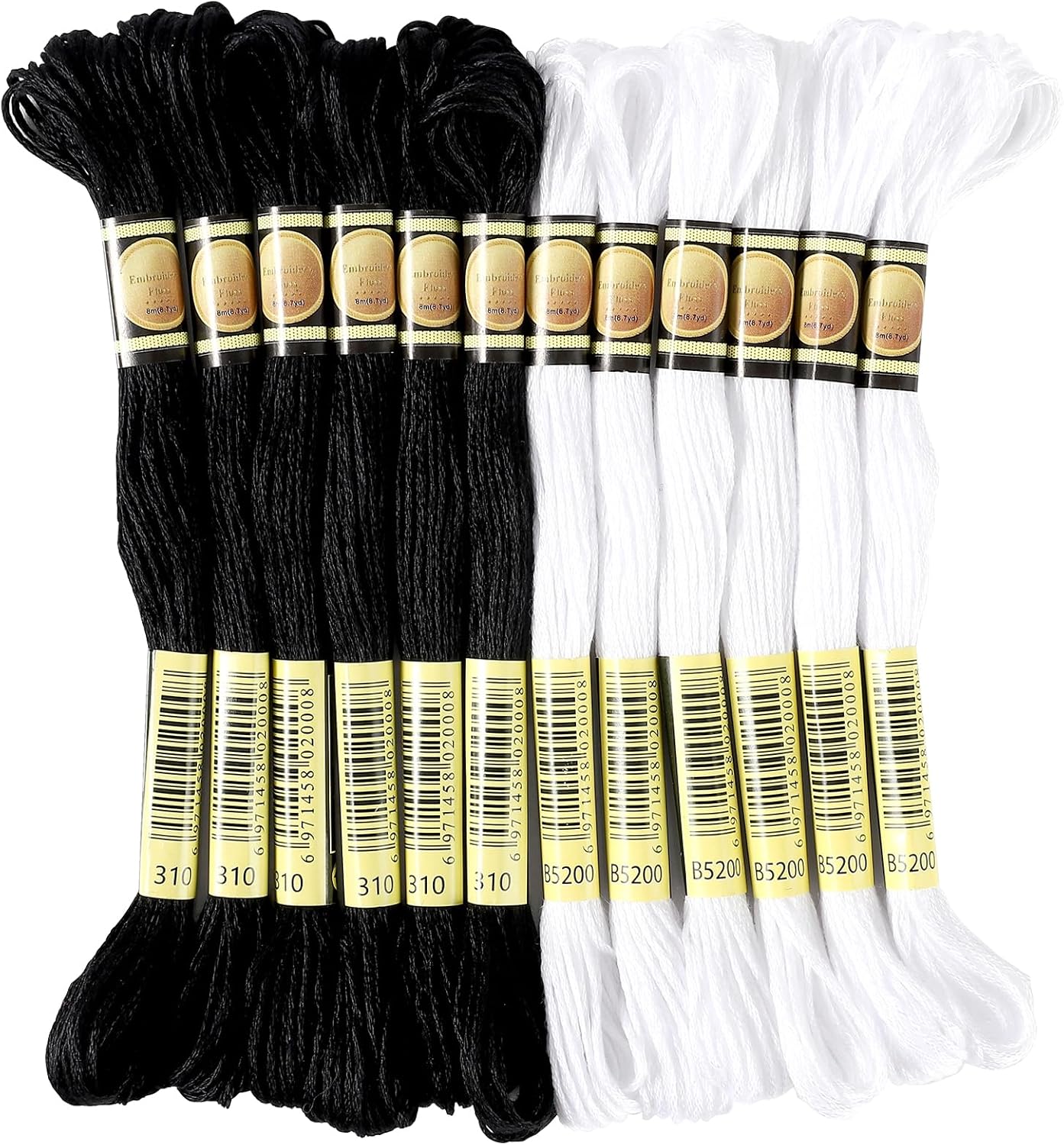 12 Skeins Professional Embroidery Floss, Black and White Embroidery ...