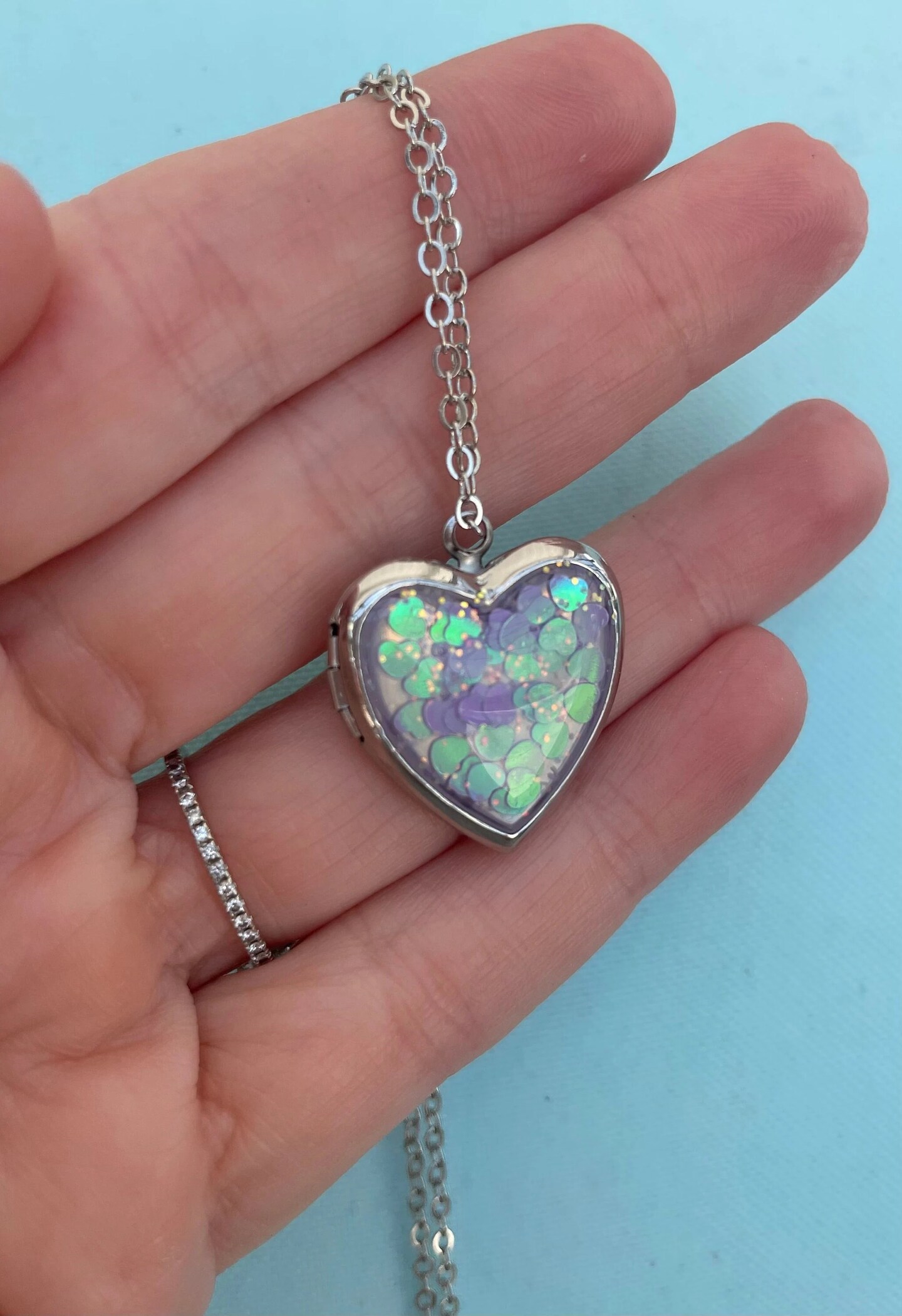 Girls Sparkly Purple Heart Locket, Silver and Purple Heart Locket ...
