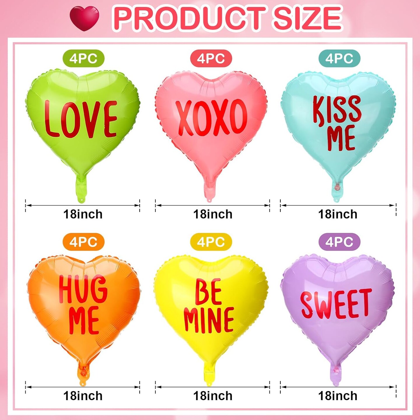 24 Pieces Valentines Day Heart Balloons 18 Inch Heart Shaped Balloons ...