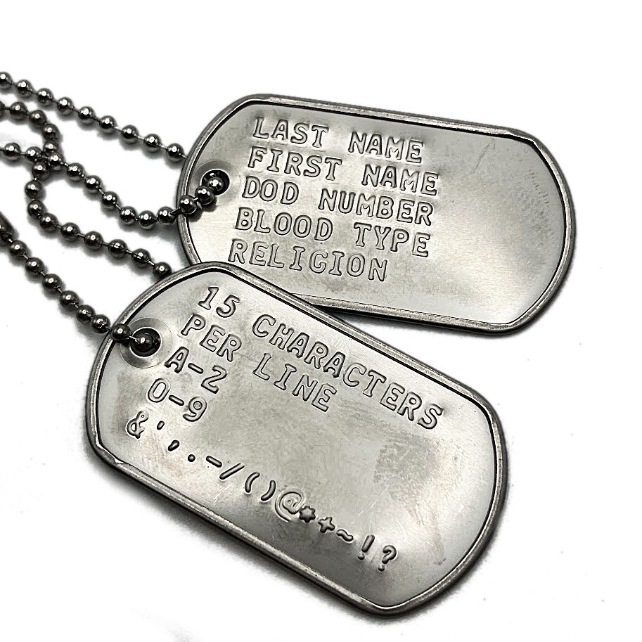 Military ID Dog Tags, Stainless Steel, Personalized Custom Embossed ...