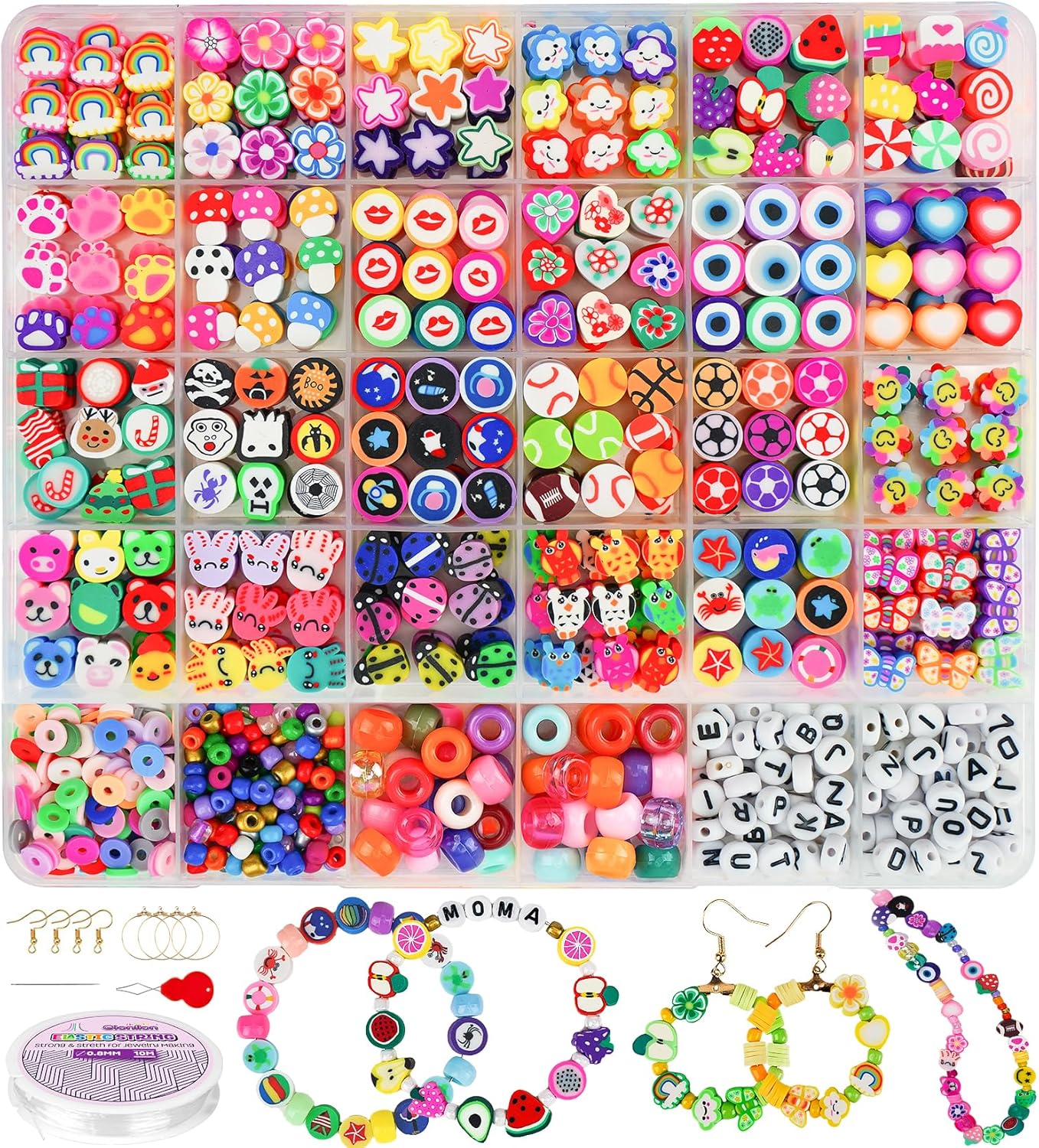1000PCS Polymer Clay Beads Bracelet Making kit, 24 Style Cute Fun Fruit ...
