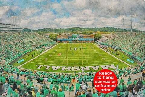 Marshall Thundering Herd,Joan C. Edwards Stadium , Watercolor Digital ...