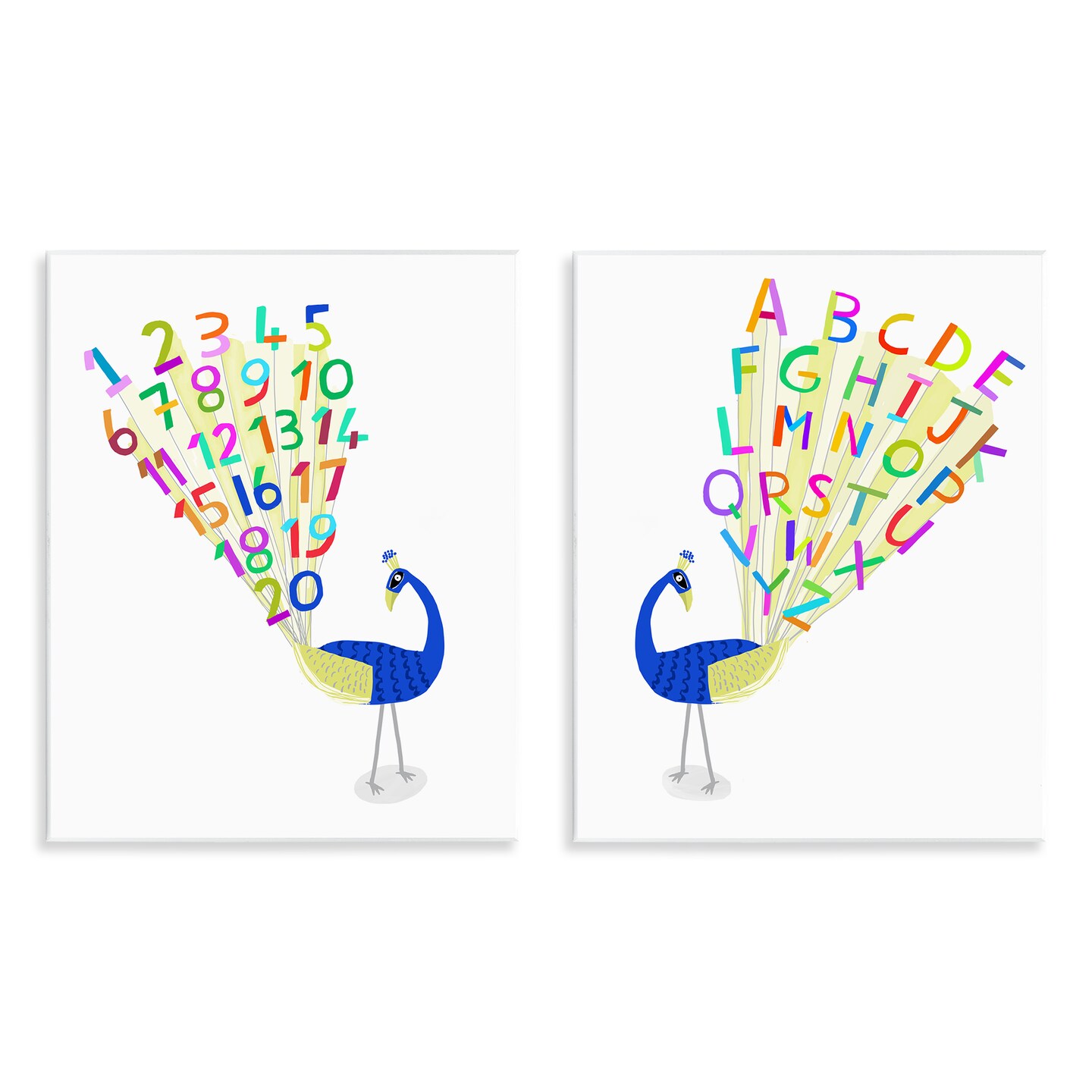 Stupell Industries Peacock Alphabet Numbers 2 pc Wall Plaque Art Set ...