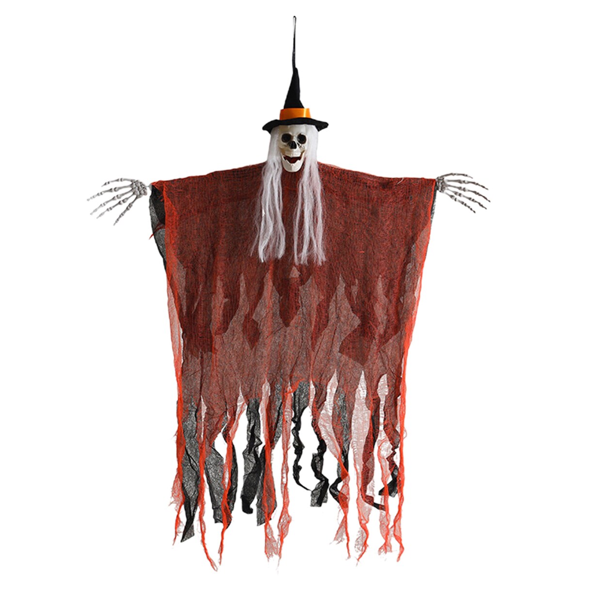 Halloween Hanging Skull Skull Ghost Decor With Long Hair Poseable Wire ...