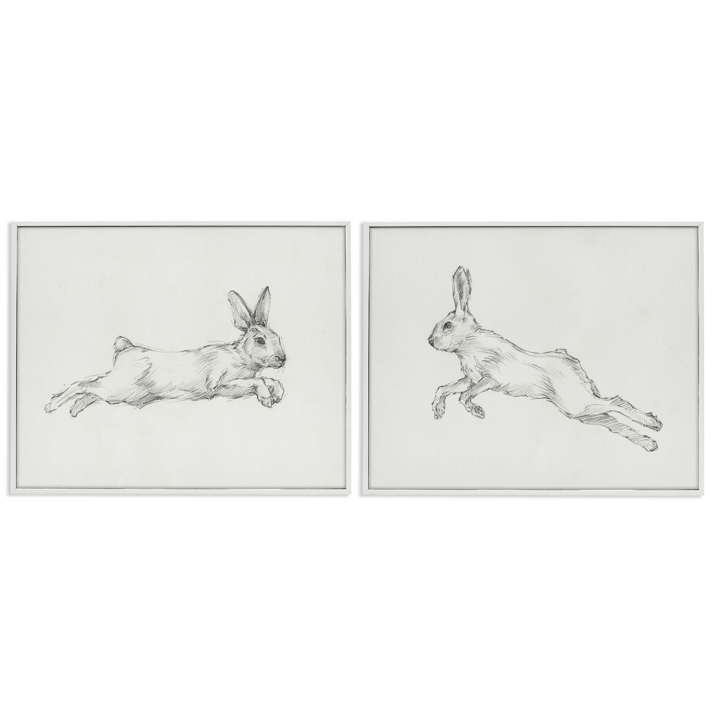 Stupell Industries Pencil Sketch Rabbit Jumping 2 pc Framed Giclee Wall ...