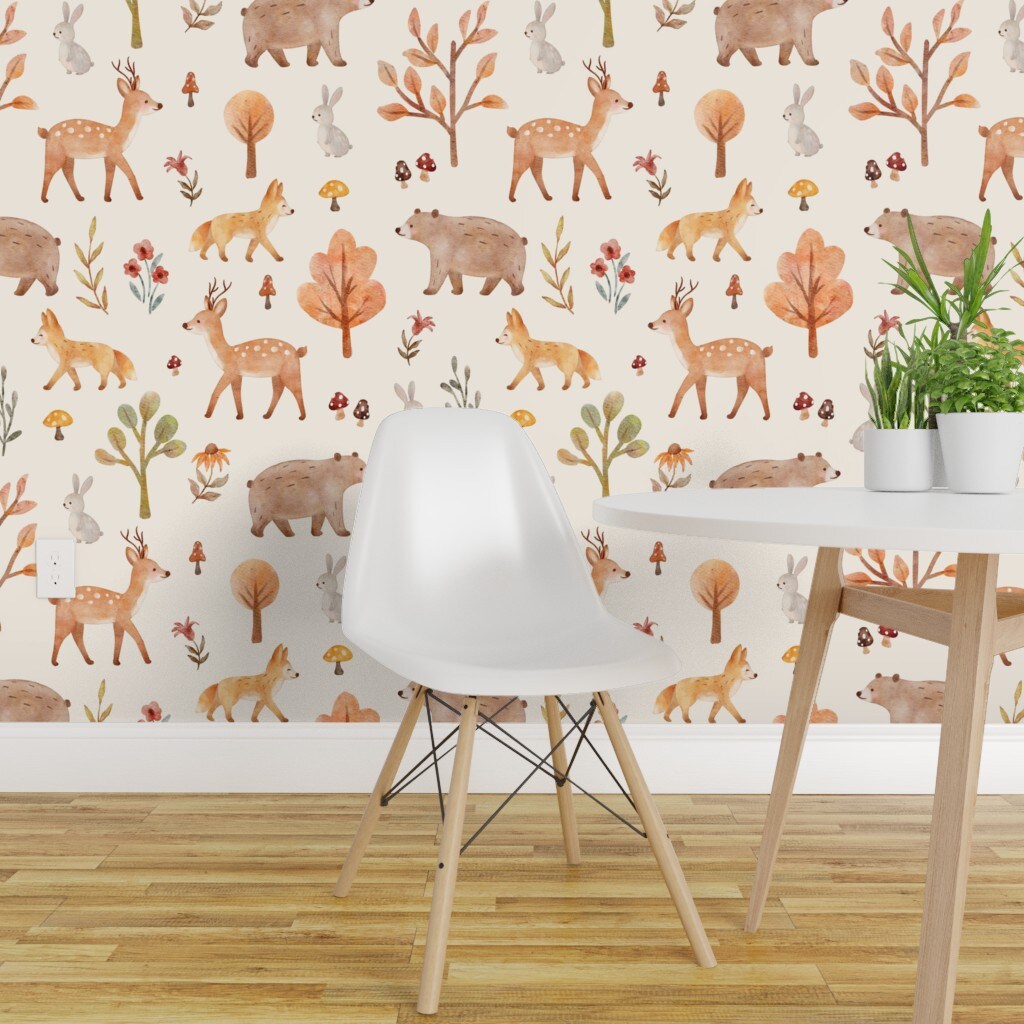 Pre-Pasted Wallpaper 2FT Wide Watercolor Nursery Whimsical Woodland ...