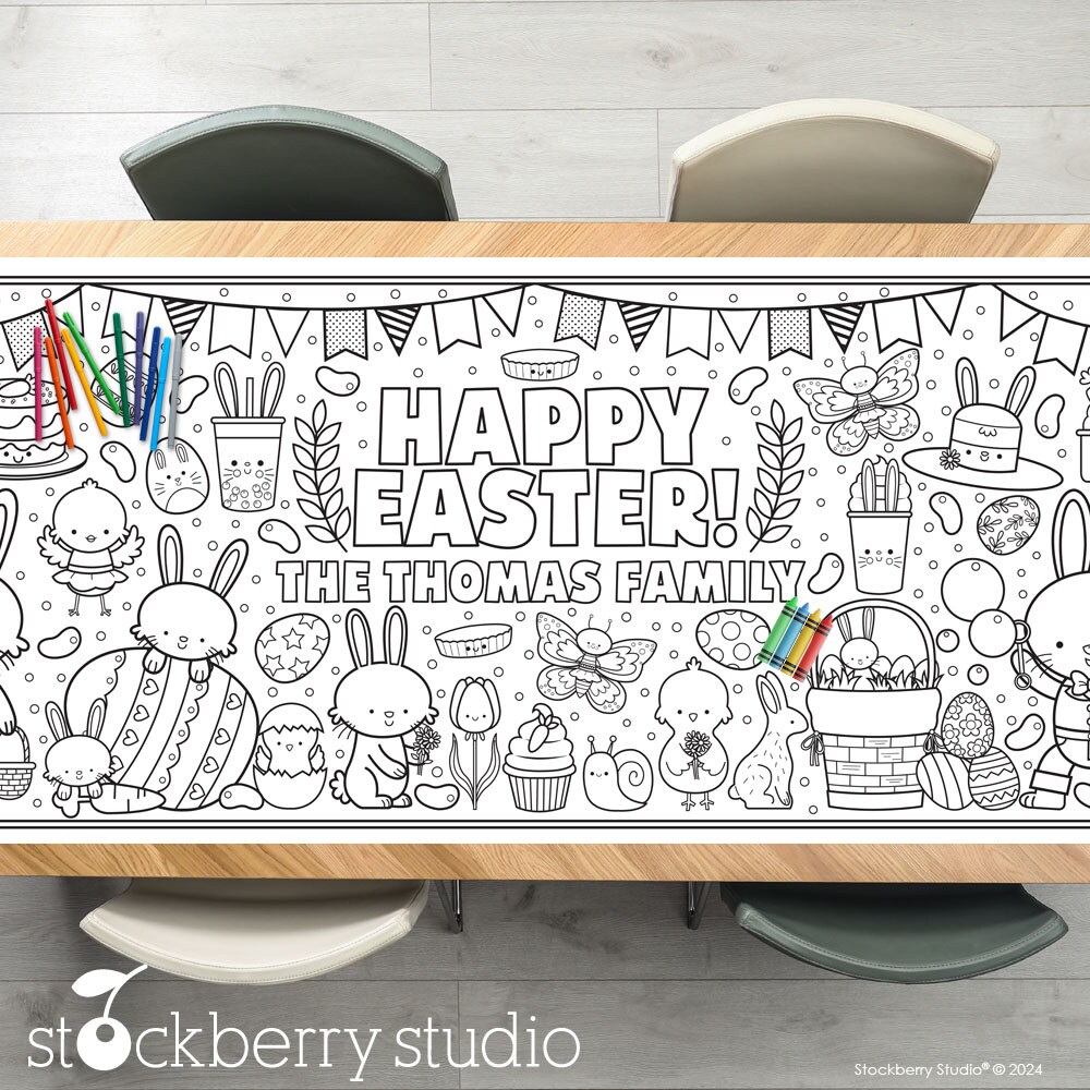 Easter Coloring Tablecloth Personalized Giant Bunny Birthday Decoration ...