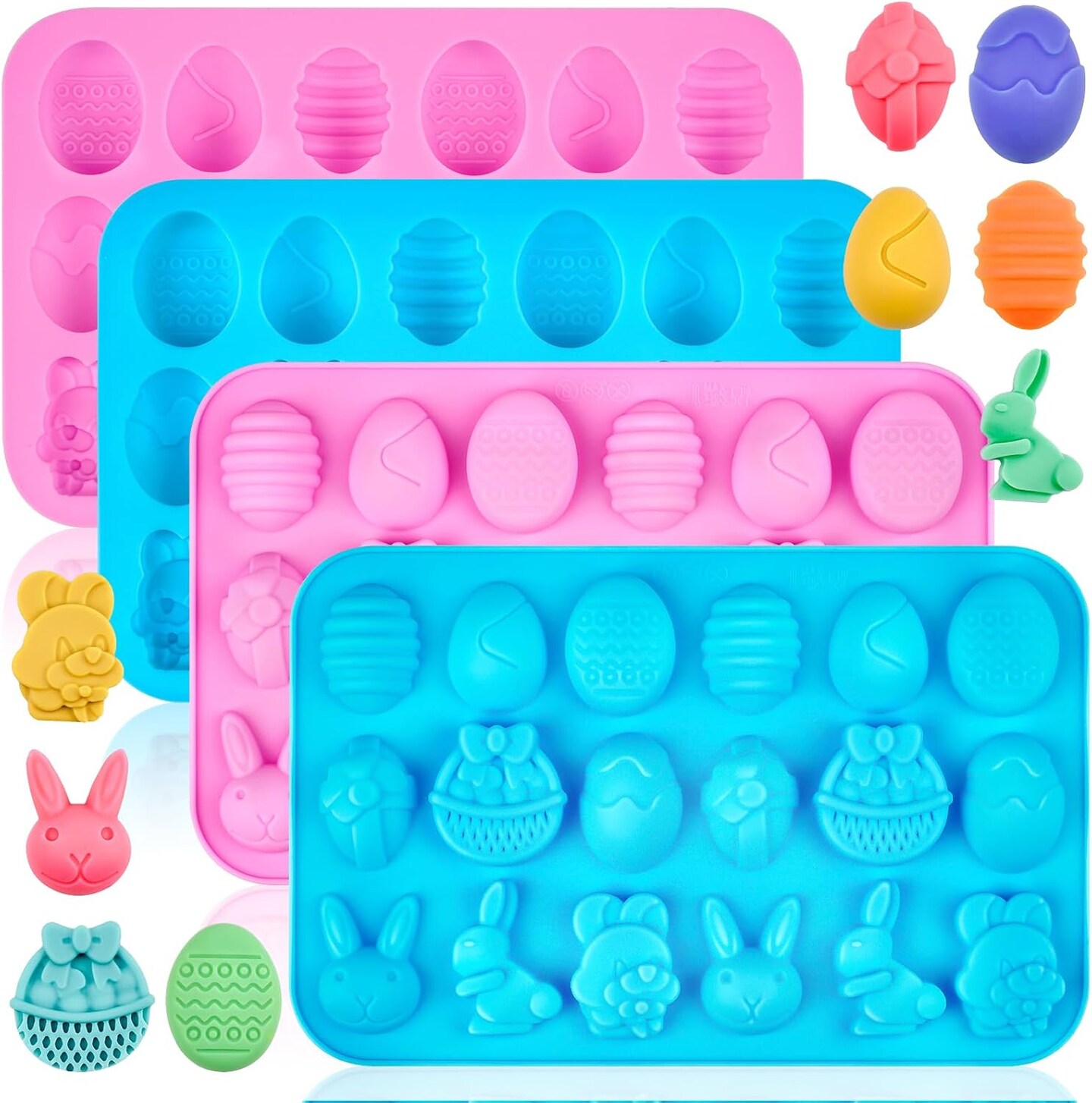 Easter Chocolate Molds, 4 Pack Easter Egg Bunny Silicone Molds for ...