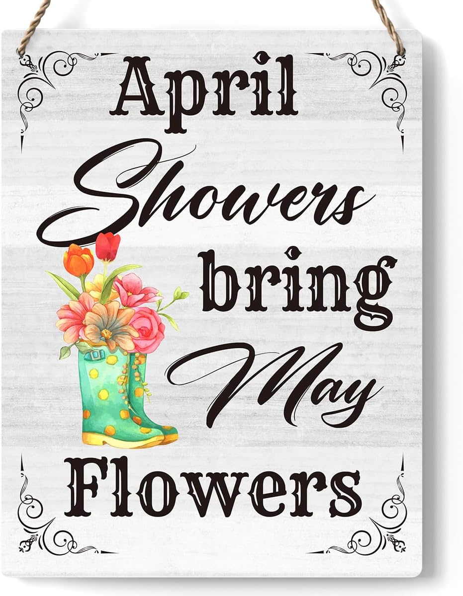 Spring Decorations Door Sign for Home, April Showers Bring May Flowers ...