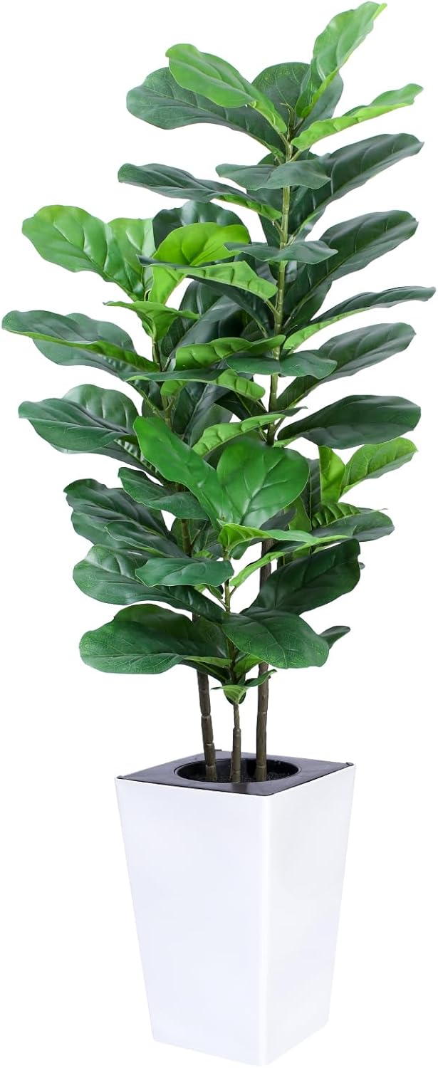 Fiddle Leaf Fig Tree 5Ft - Artificial Trees with White Tall Planter ...