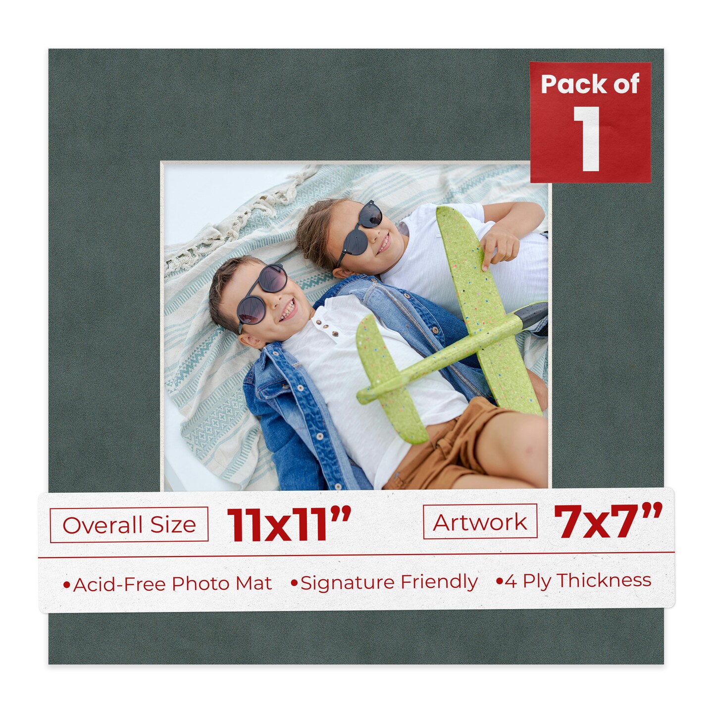 Dark Grey Suede Mat Board for 11x11 Frames - Fits 7x7 Photos, Color ...