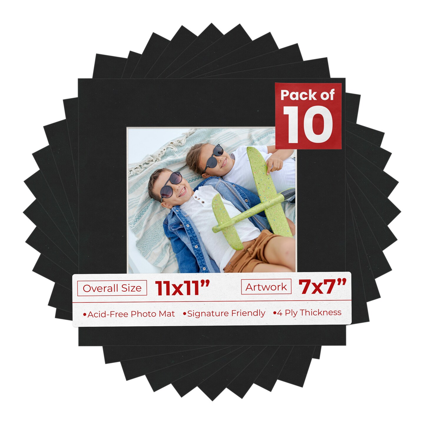 Black Suede Mat Board for 11x11 Frames - Fits 7x7 Photos, Color: Black ...