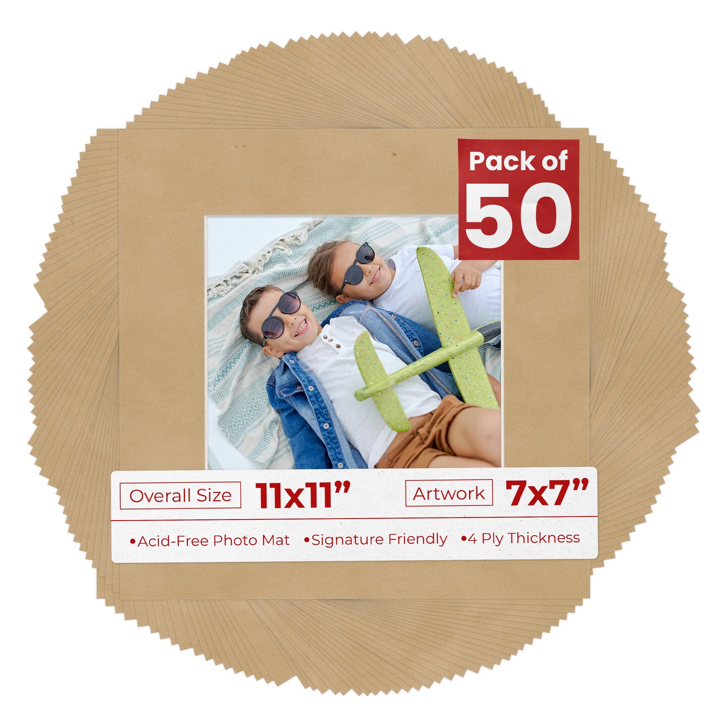 Beige Suede Mat Board for 11x11 Frames - Fits 7x7 Photos, Color: Brown ...