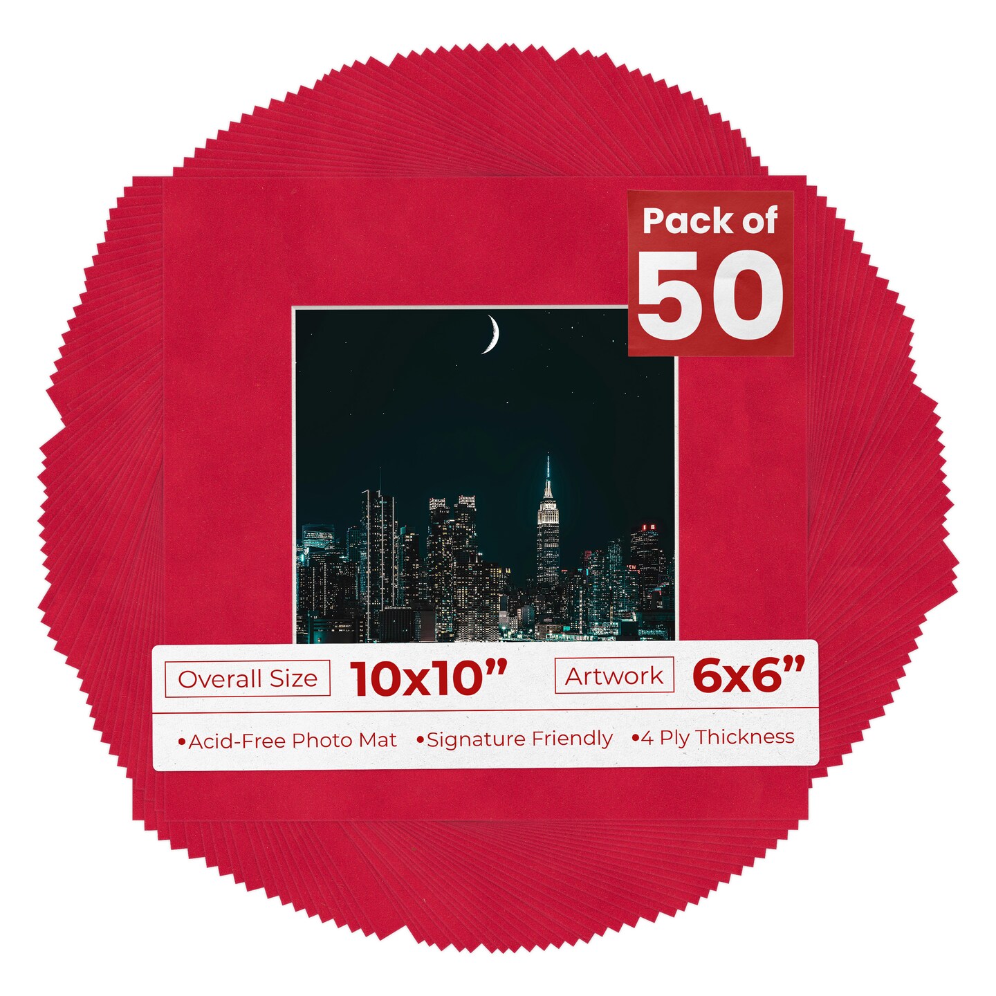 Cherry Red Suede Mat Board for 10x10 Frames - Fits 6x6 Photos, Color ...
