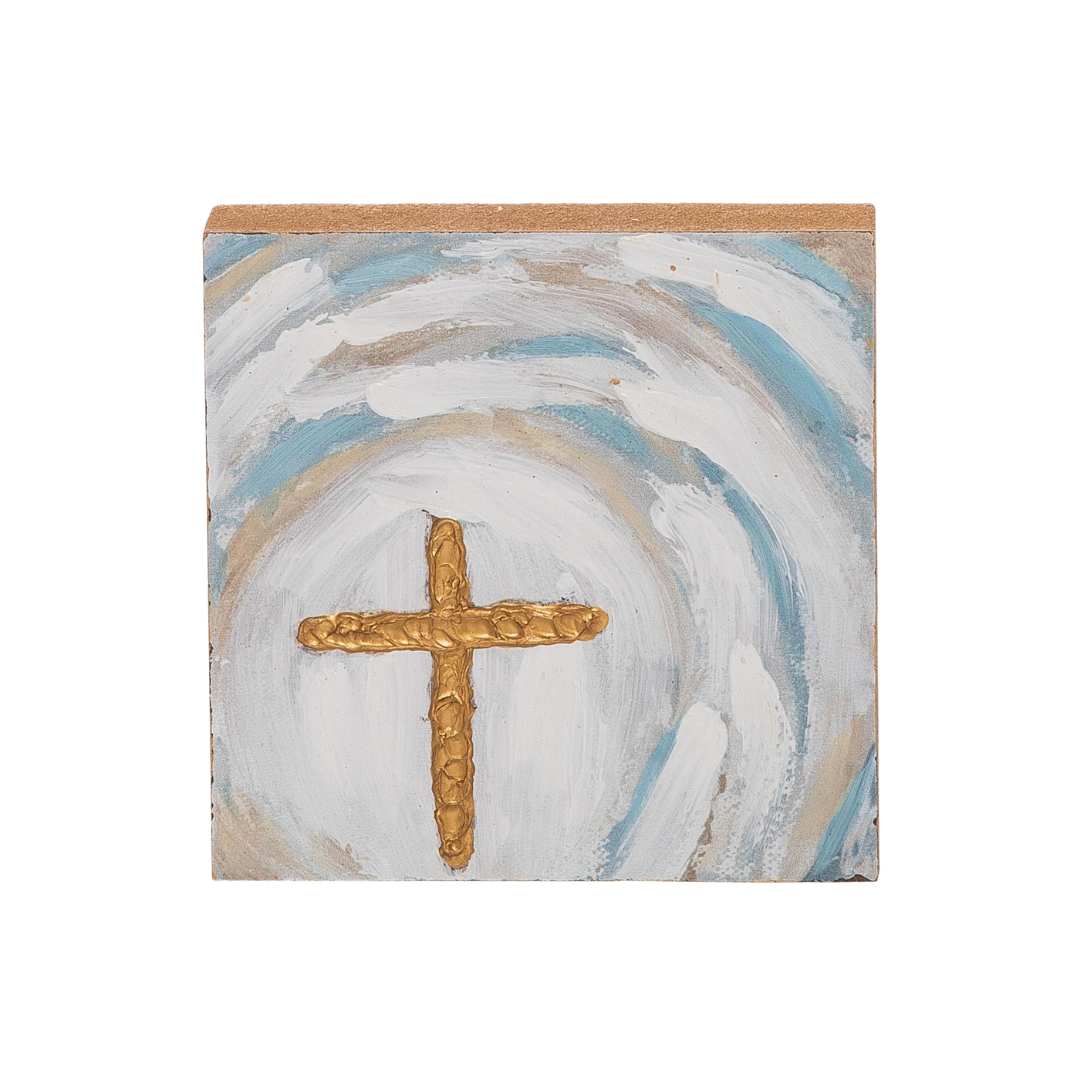 Transpac Handpainted He Is Home Wood Block Cross Easter Tabletop Sign, Multicolor, 5x5 inches ...