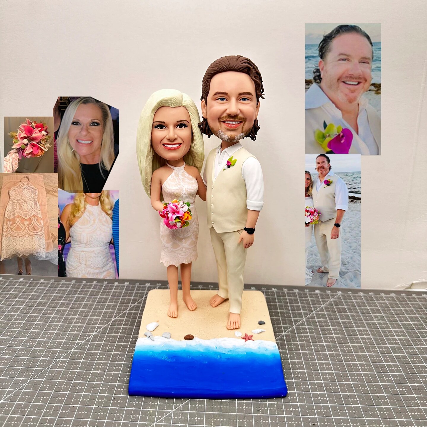 Custom Wedding Couple Bobblehead Clay Figure Sculpture, Wedding Cake ...