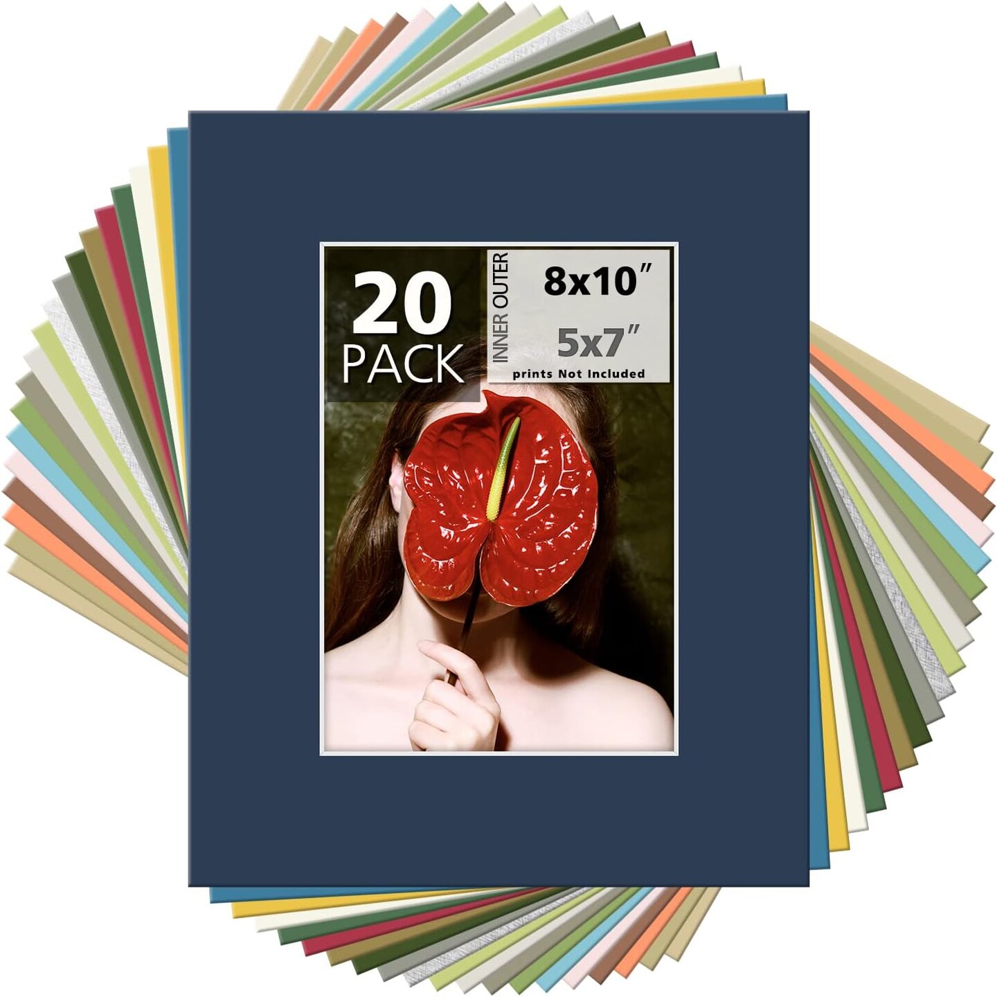 Mat Board Center, Pack of 20, 8x10 Mixed Colors White Core Picture Mats ...