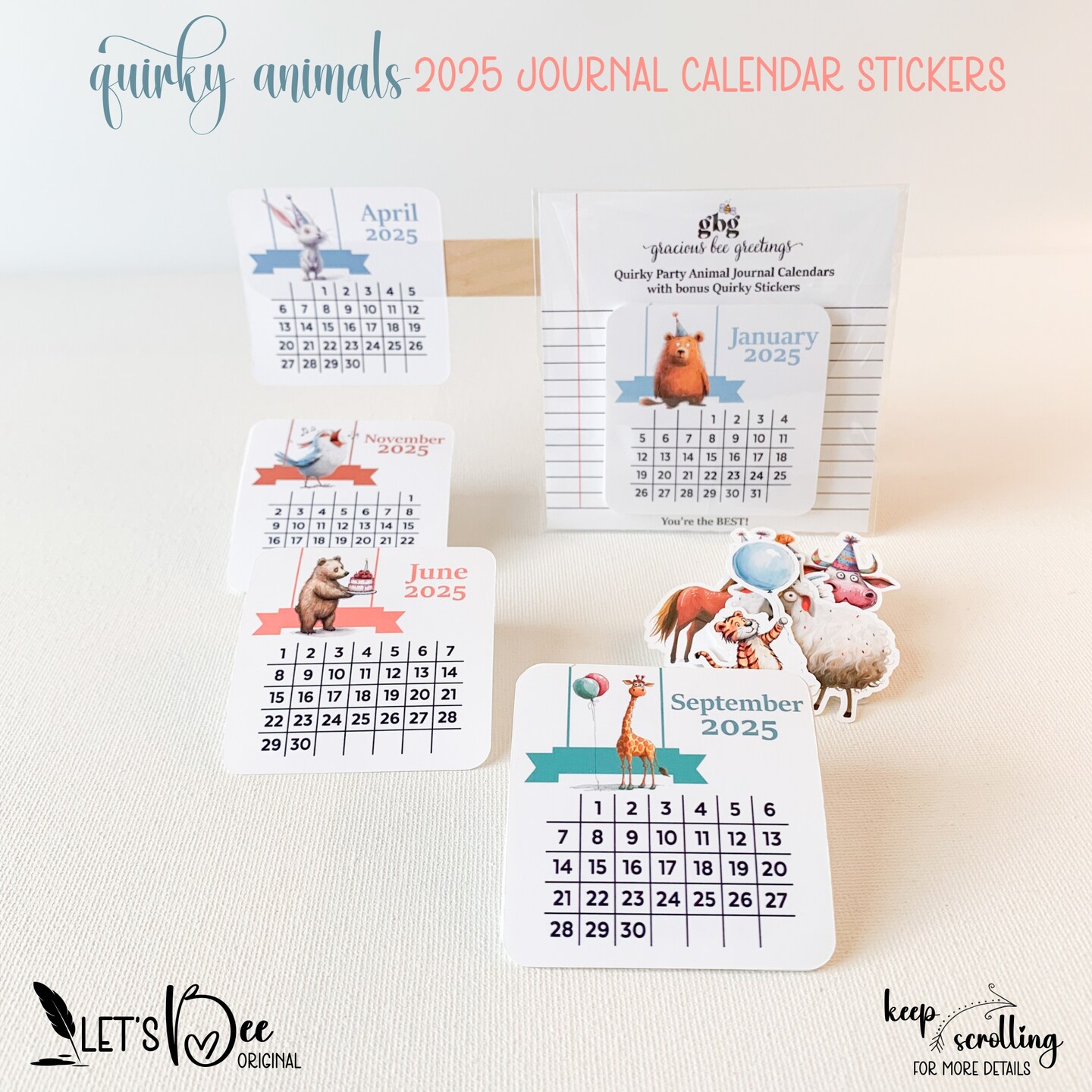 2025 Quirky Animal Calendar Stickers, 2025 Animal Sticker Calendars ...