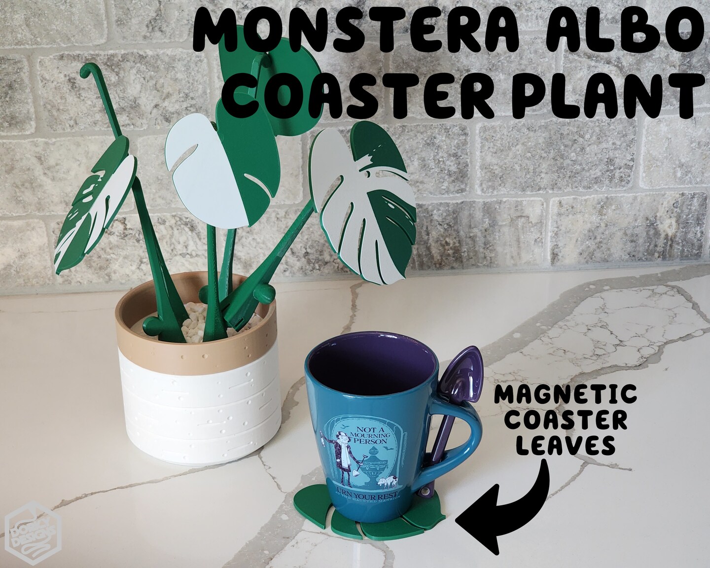 Monstera Albo With Magnetic Coaster Leaves | 3D Printed House Plant ...