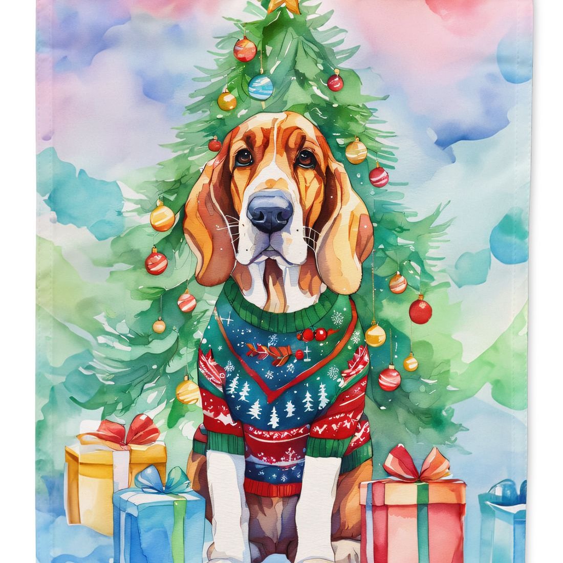 Edge Collections - 28" X 40" - Multicolor - Basset Hound Christmas ...
