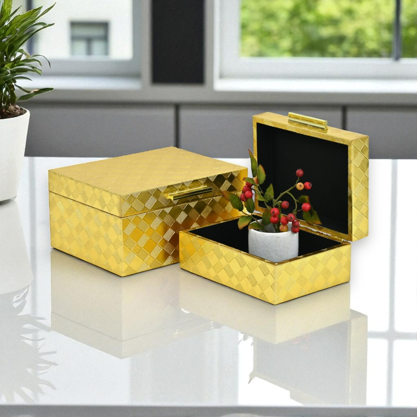 Contemporary Home Living Diamond Checkered Rectangular Nesting Boxes ...