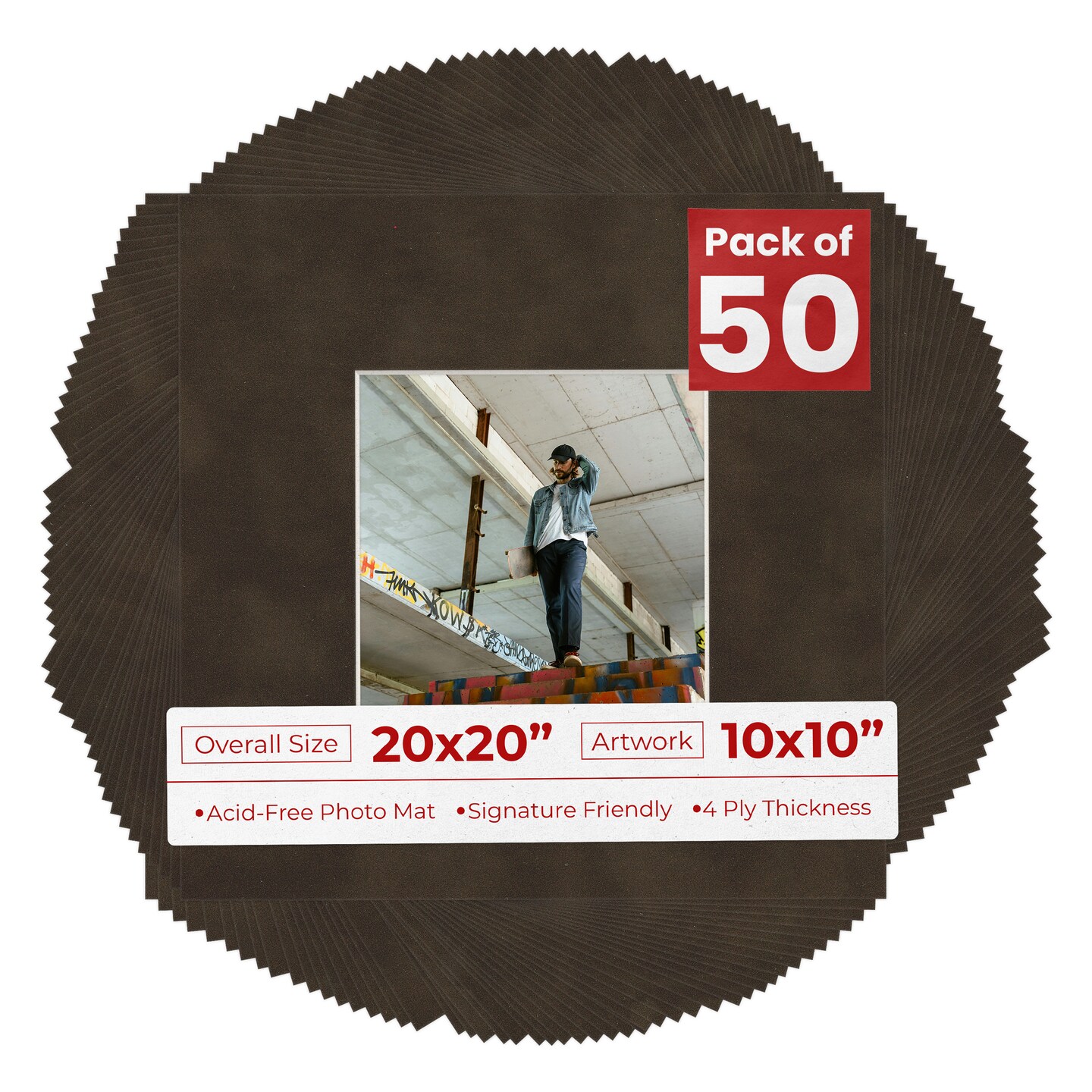 Brown Suede Mat Board for 20x20 Frames - Fits 10x10 Photos, Color ...