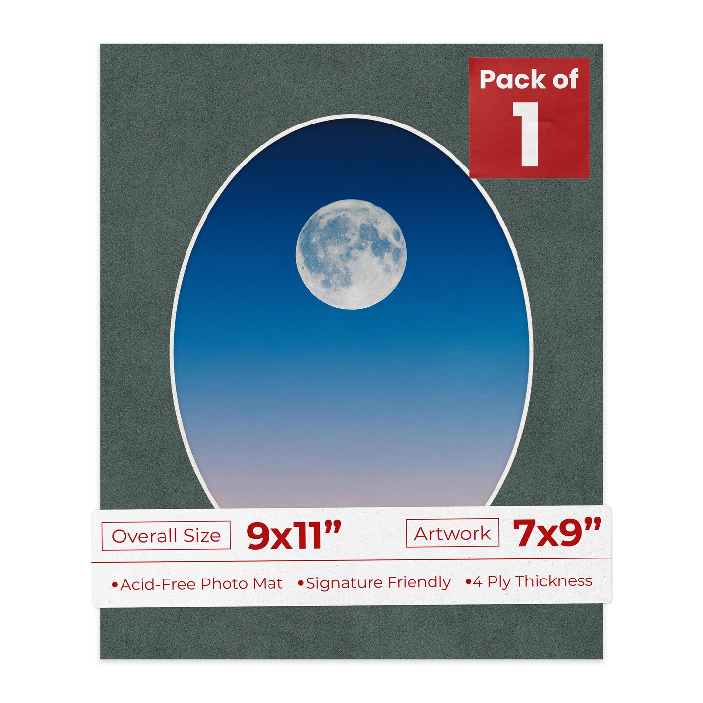 Dark Grey Suede Mat Board for 9x11 Frames - Oval Opening for 7x9 Photos ...