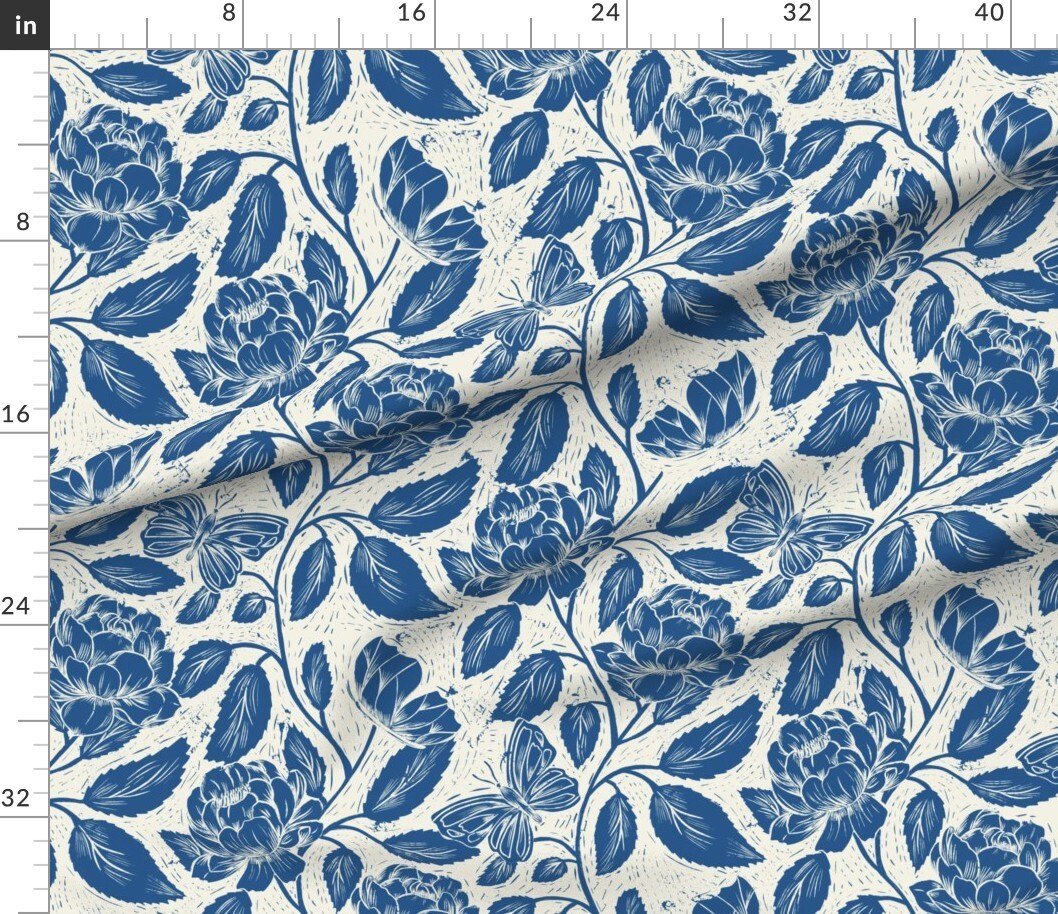Various Fabrics by the Yard or Fat Quarter Blue Block Print Butterflies ...