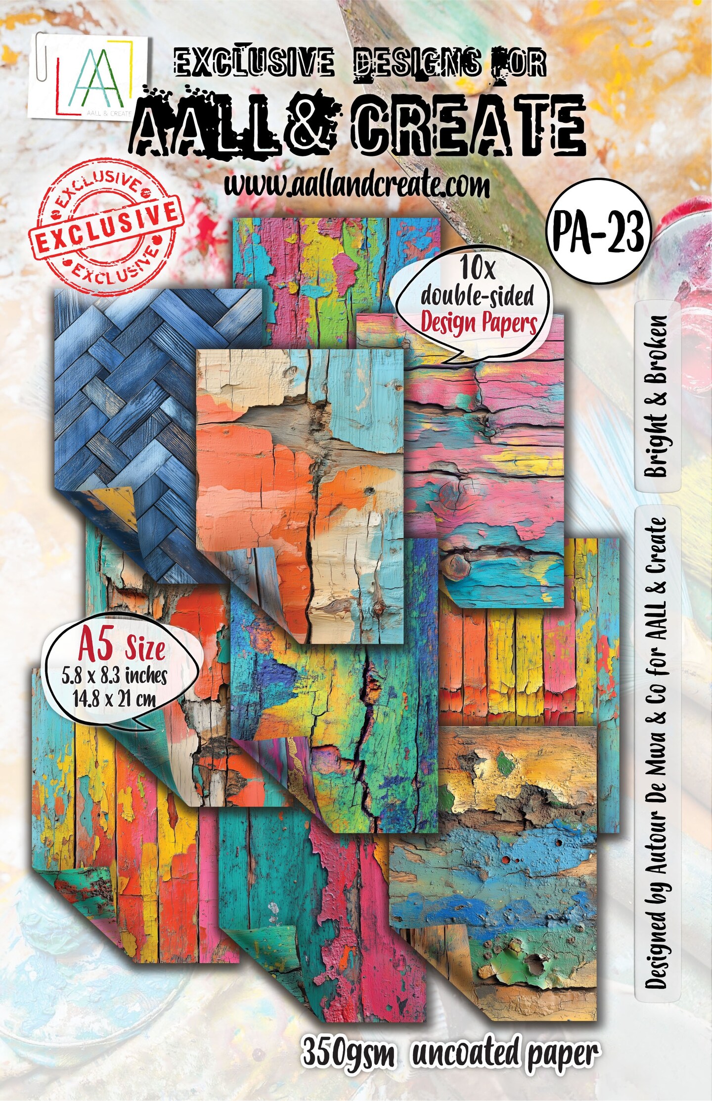 AALL And Create Design Double-Sided Cardstock A5 10/Pkg-Bright & Broken ...