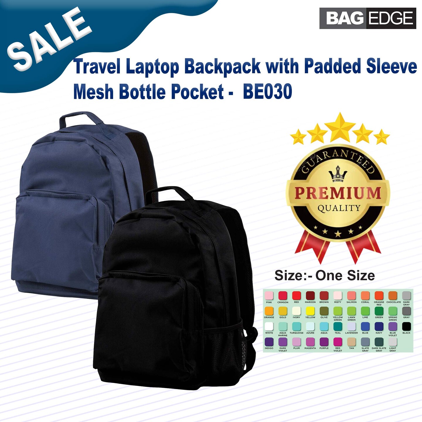BAGedge® Travel Laptop Backpack with Padded Sleeve Mesh Bottle Pocket ...