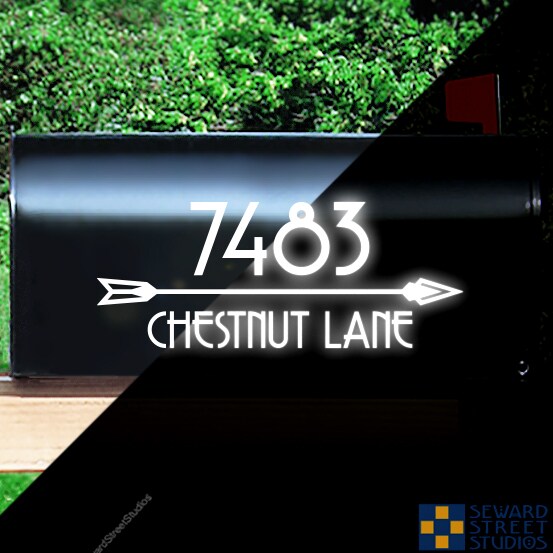 Reflective Mailbox Address Decal, Art Deco Arrow Custom Street Name ...