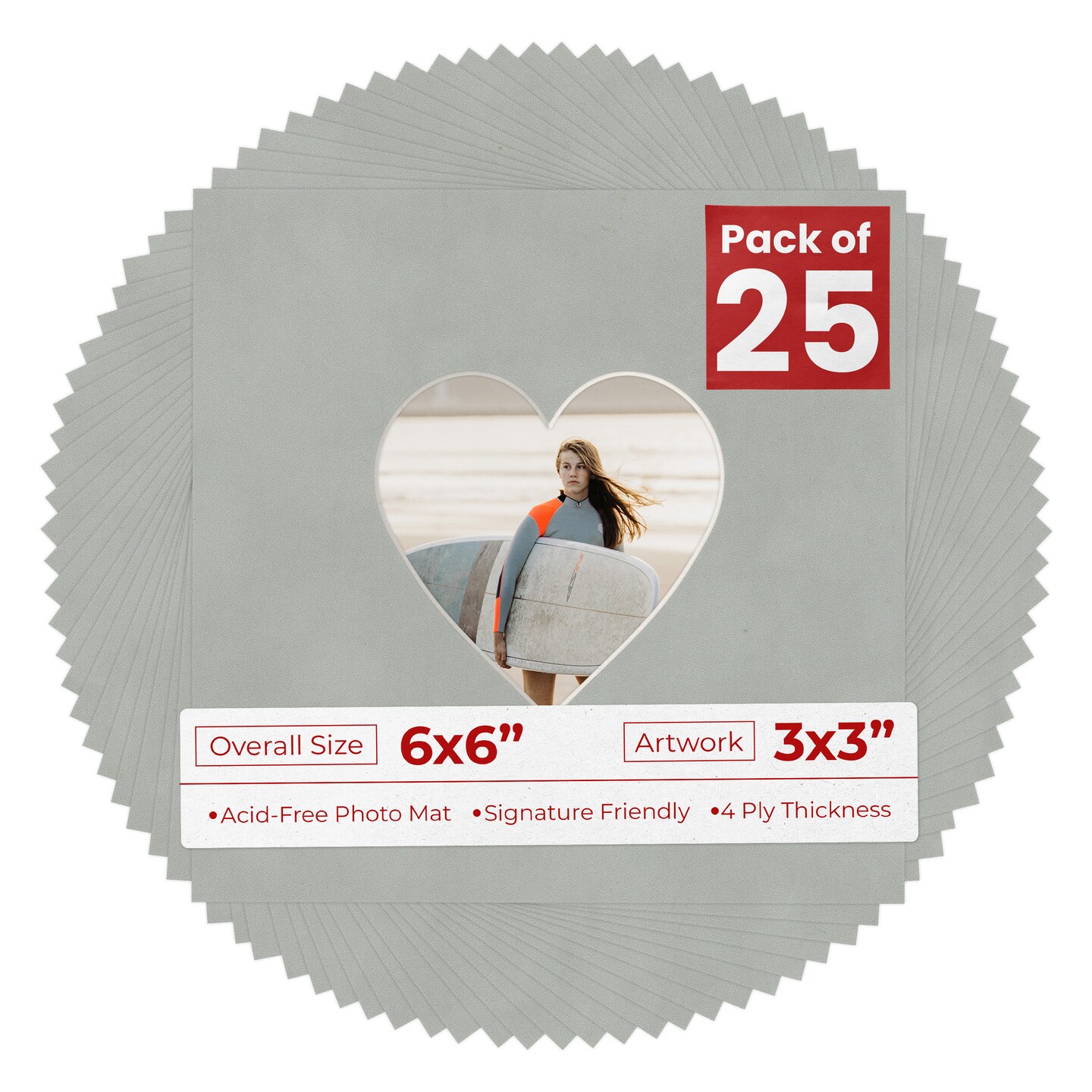 Light Grey Suede Mat Board for 6x6 Frames - Heart Opening for 3x3 ...