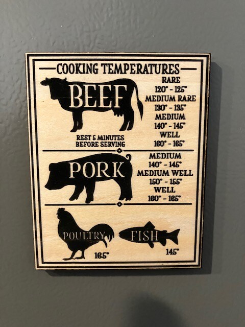 Cooking Temps Chart Fridge Magnet - Kitchen decor | Beef Temperature ...