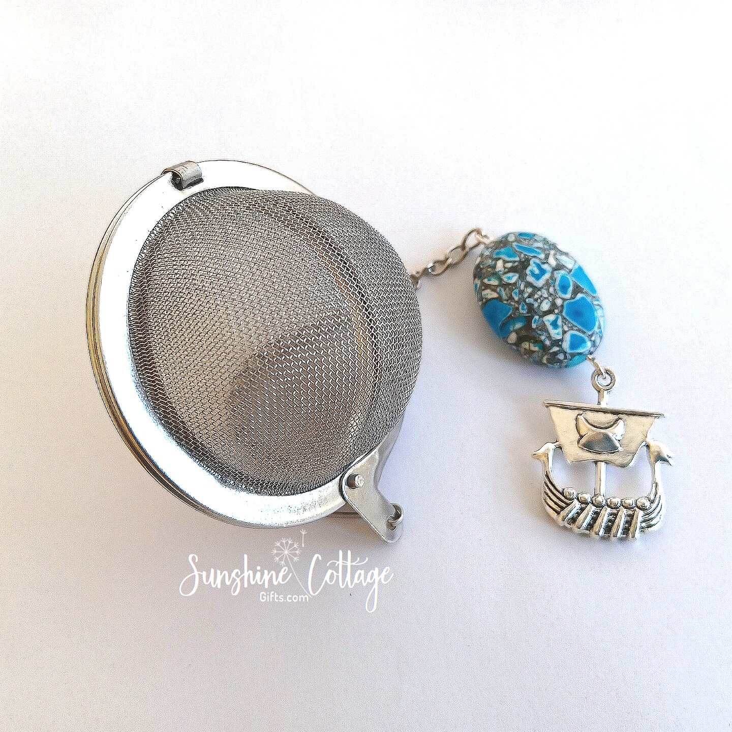 Tea Infuser With Viking Ship Charm And Blue Mosaic Stone, For Loose ...