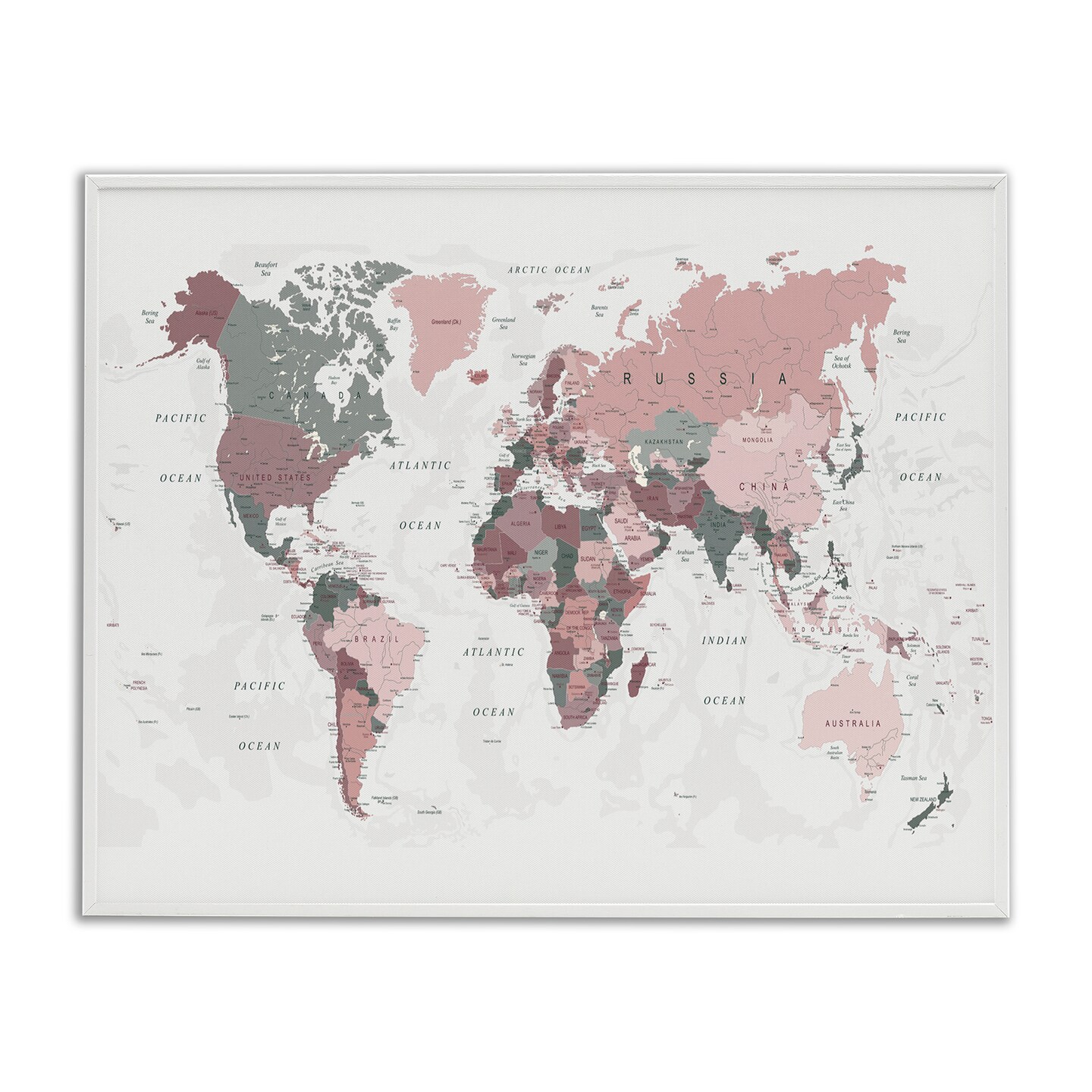 Stupell Industries World Map Patterned Waters Monochromatic Pink ...