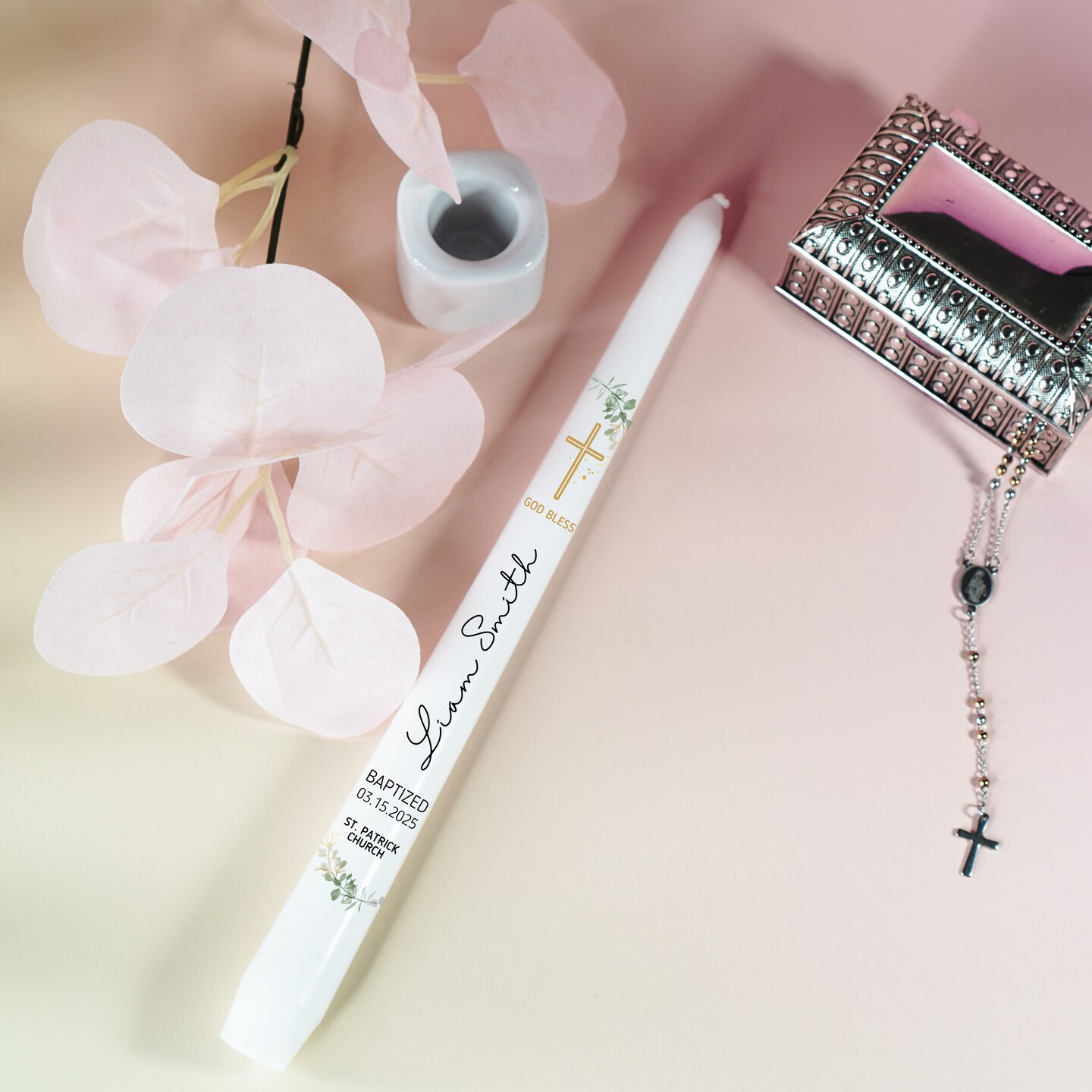 Baptism Candle, Personalized and Custom Baptism Candle, Christening Taper Candle, Religious ...