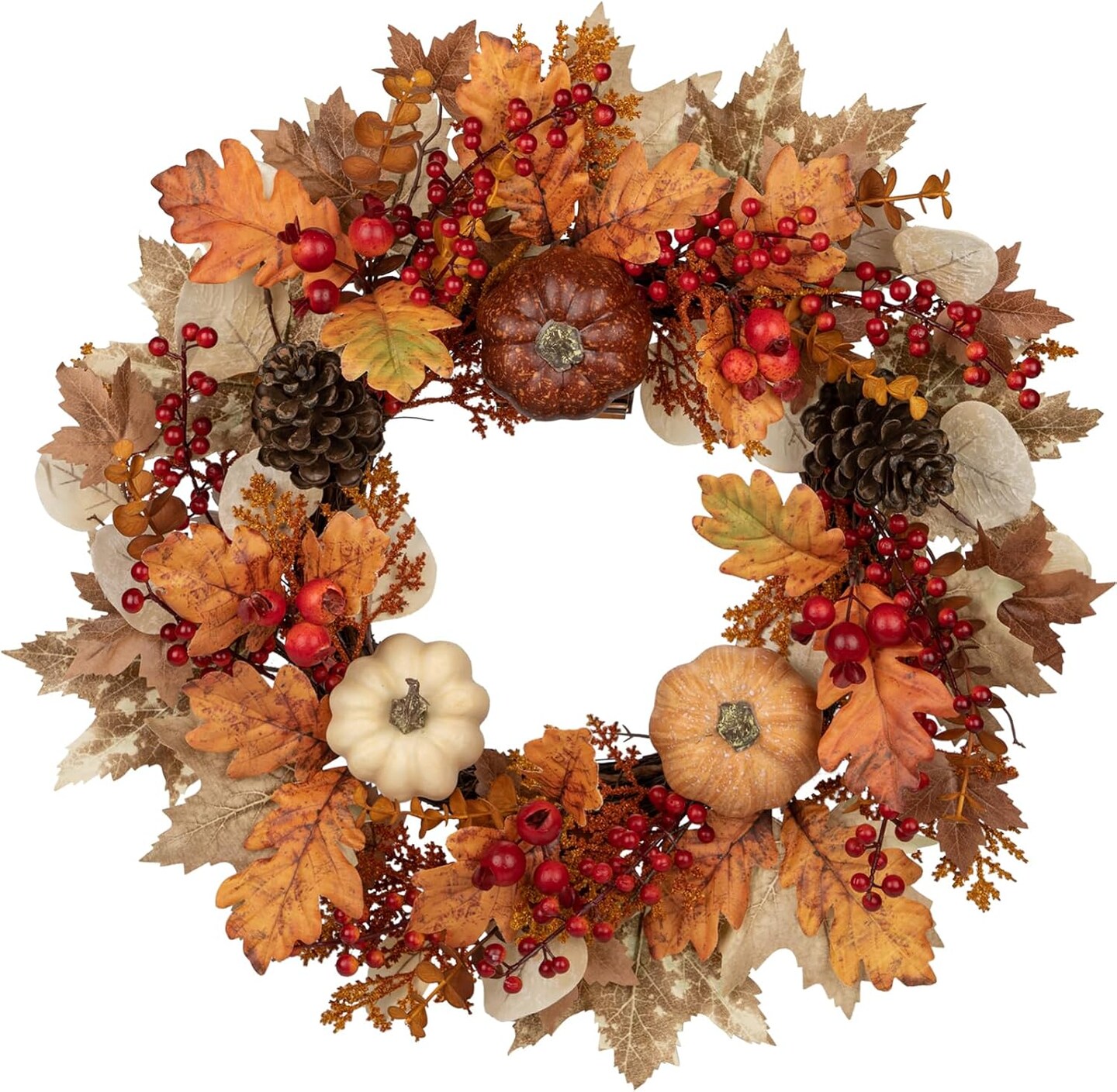 22" Artificial Fall Wreath for Front Door Autumn Harvest Wreath with ...