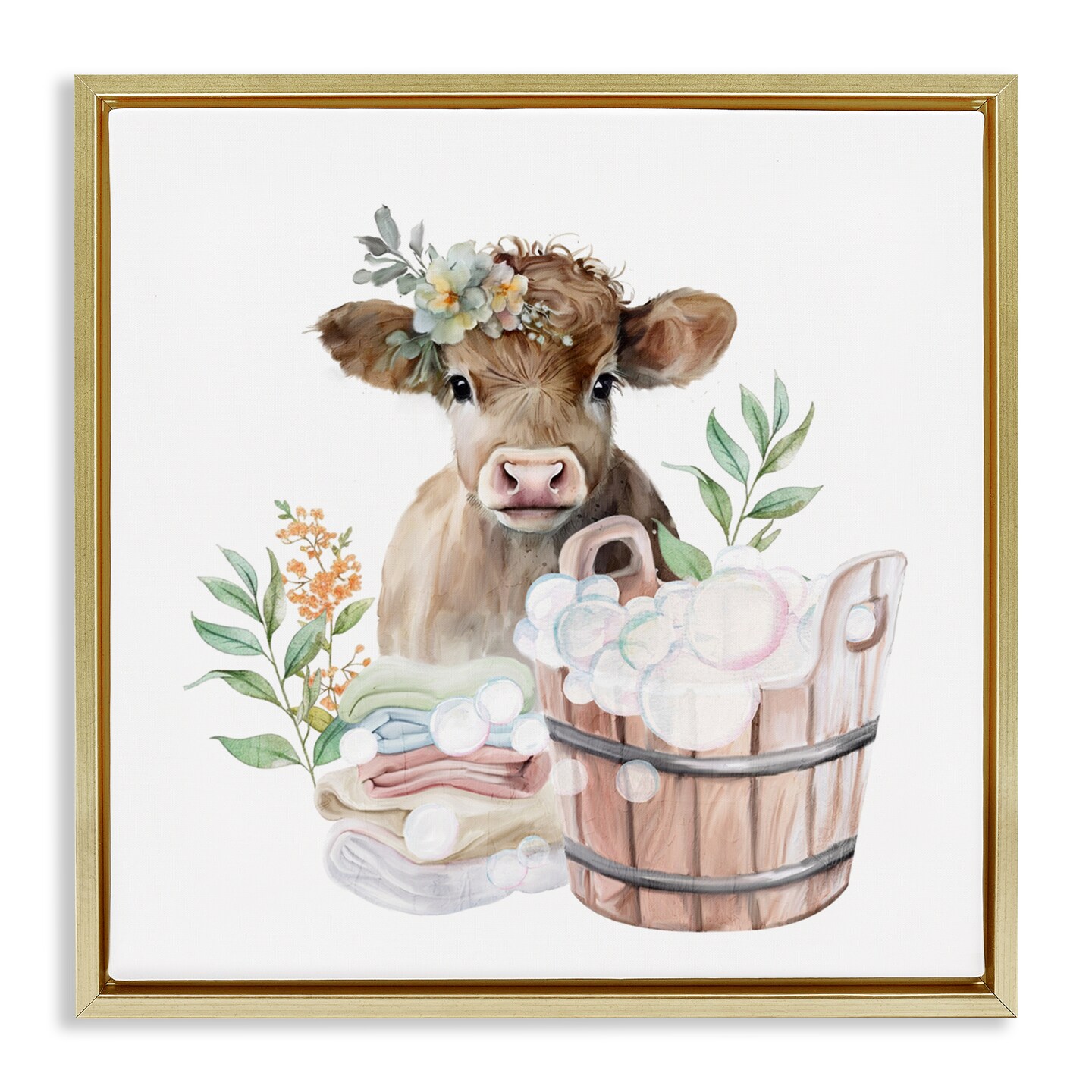 Stupell Industries Laundry Day Baby Cow Floating Frame, design by Kim ...