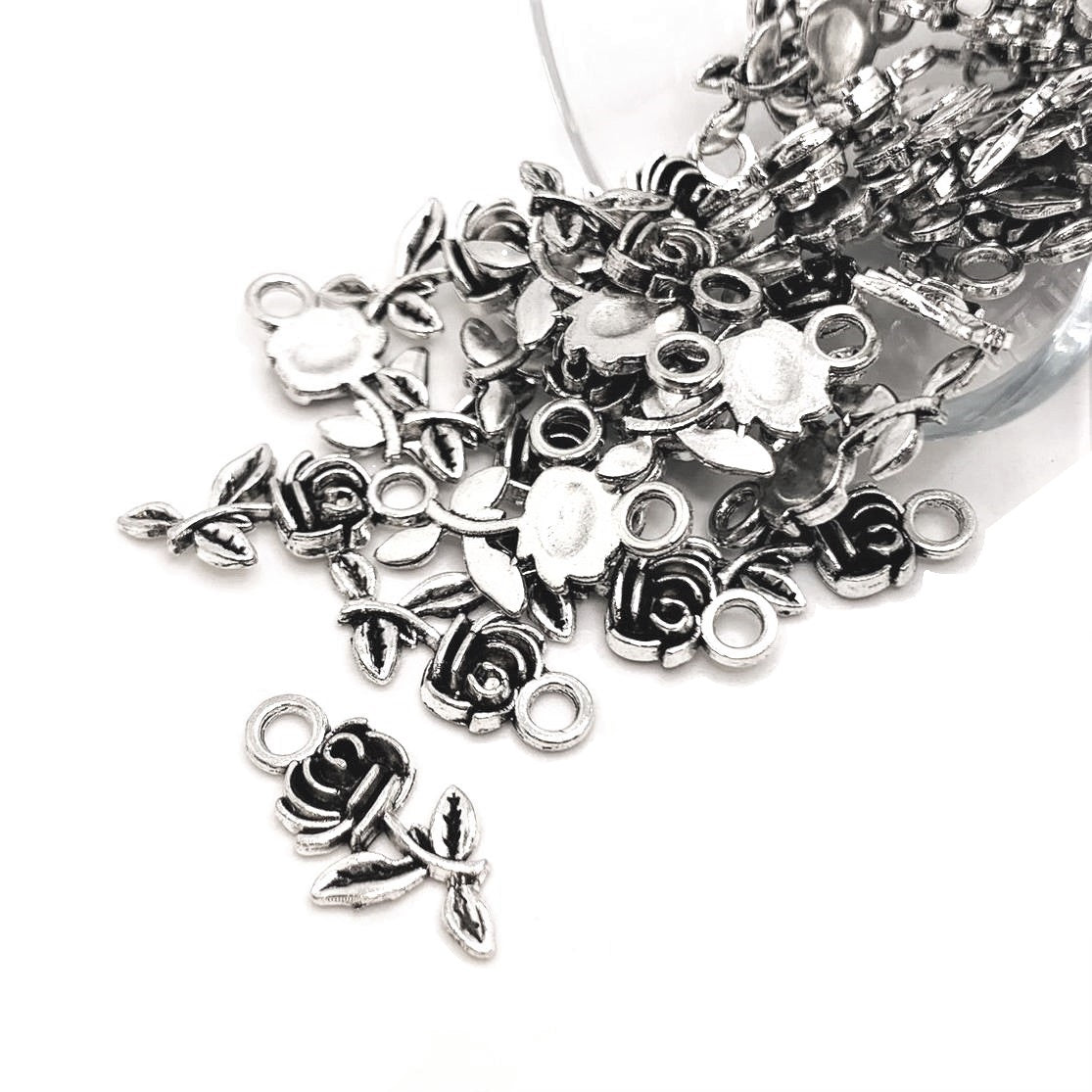 4, 20 or 50 Pieces: Small Antiqued Silver Rose Charms | Michaels