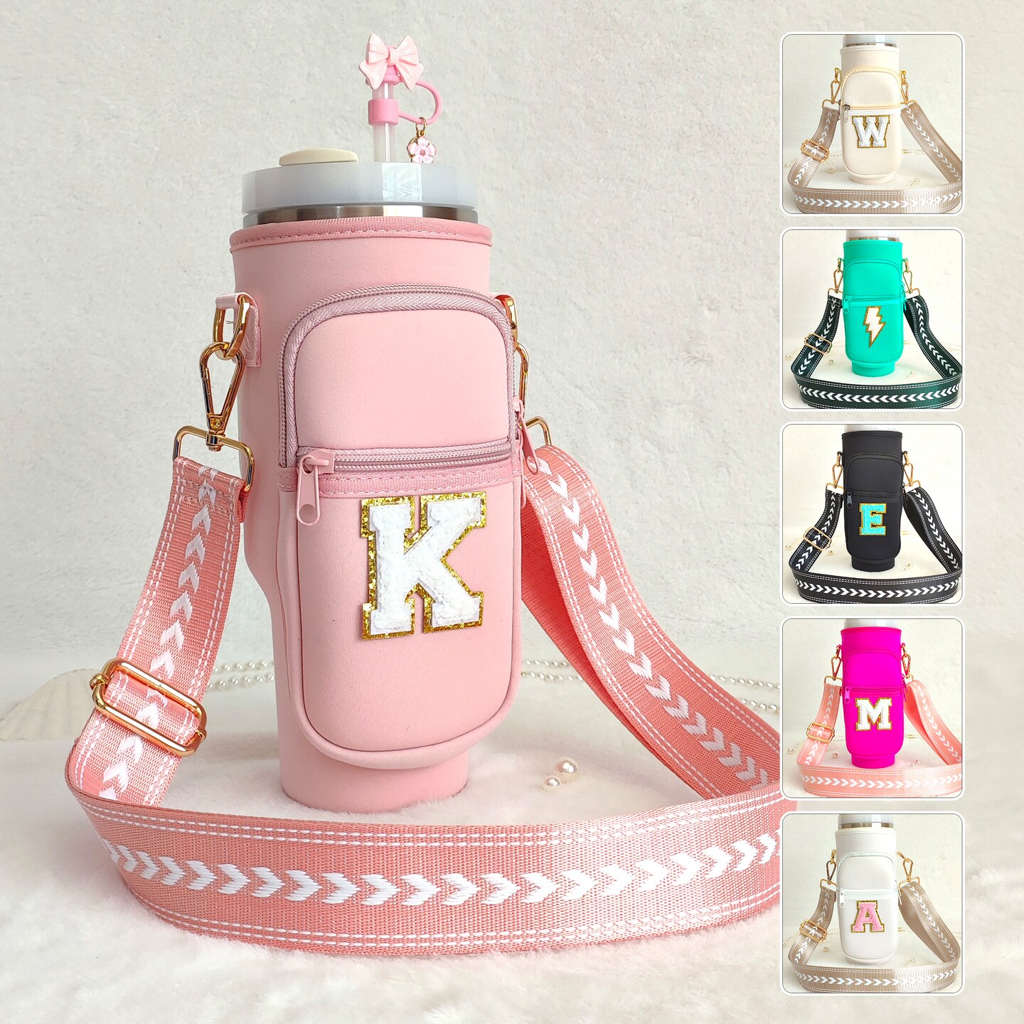 Custom Cup Strap Pouch Personalized 40oz S-Tumbler Bag Pink Tumbler ...